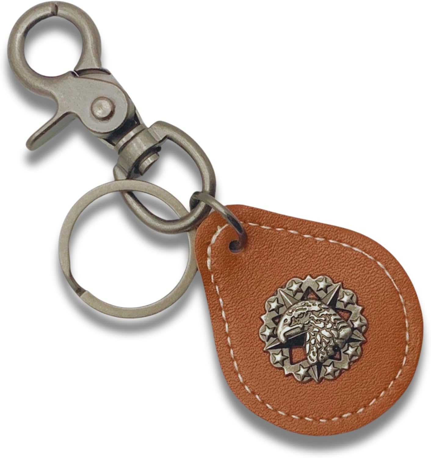 Evenchae Bald Eagle Leather Keychain | Saddle Brown | Silver Concho ...