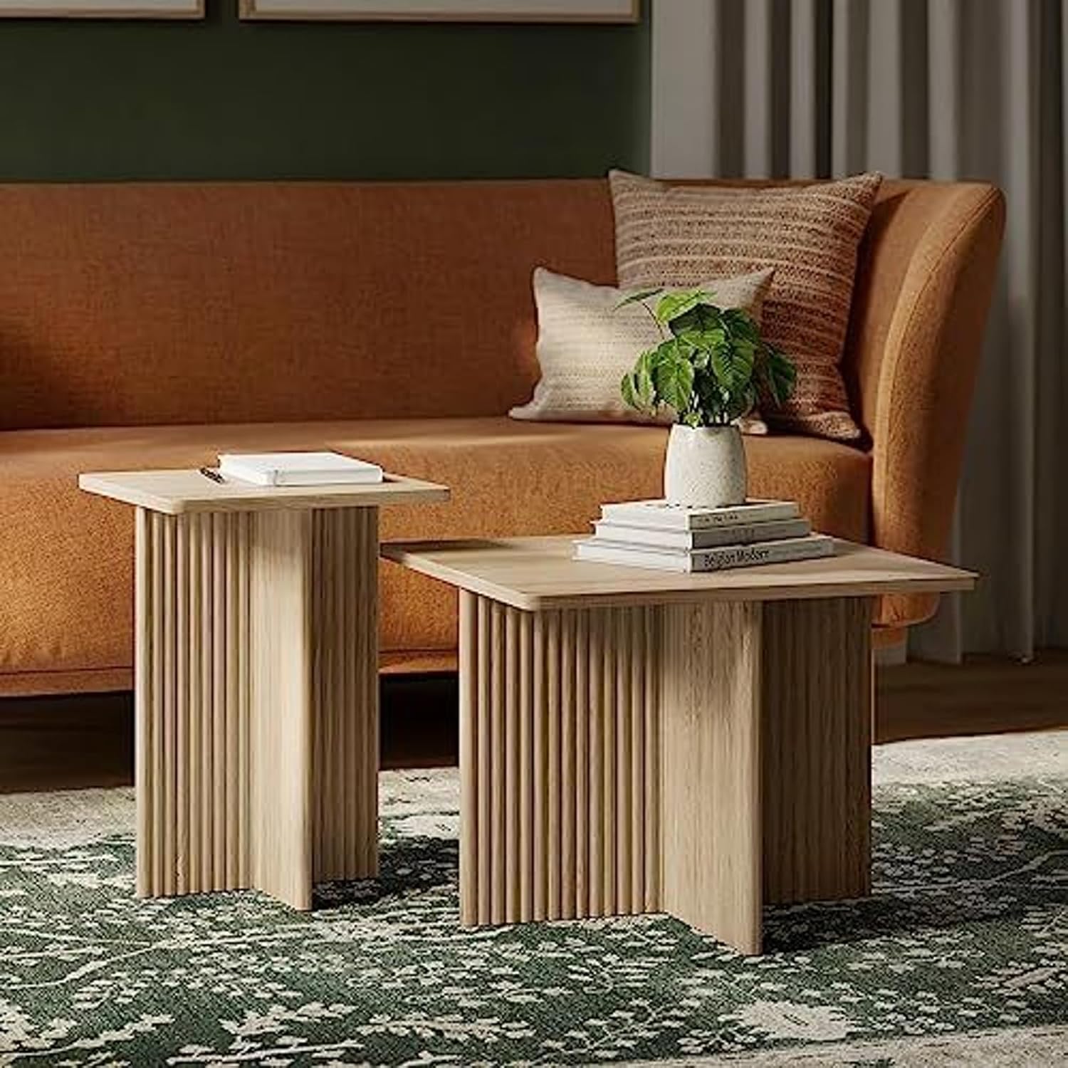 Amazon.com: Stead Square Fluted Nesting Coffee Tables, 2 Piece Coffee ...