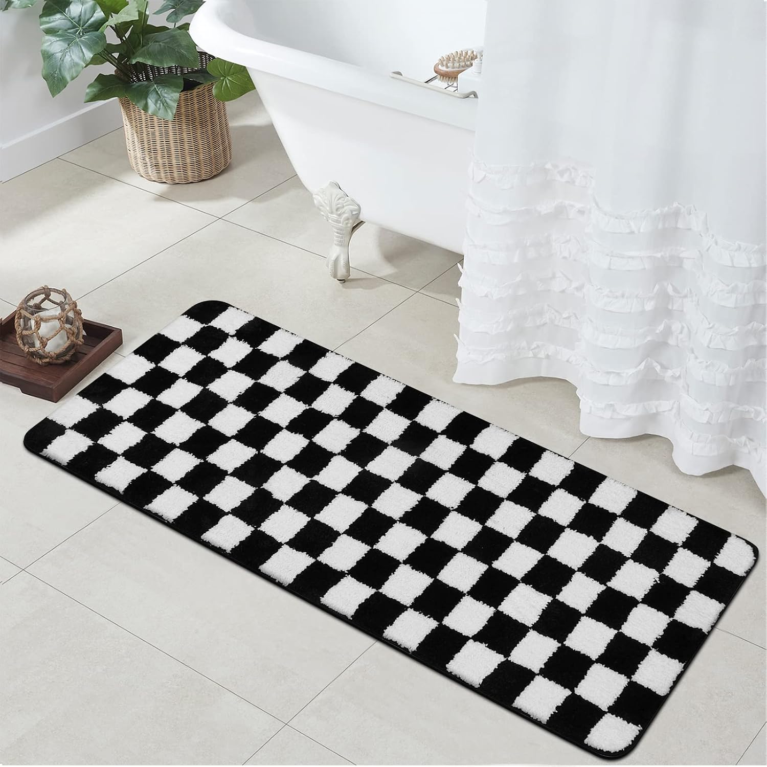 Amazon.com: Uphome Bathroom Runner Rug Black and White Checkered Long ...