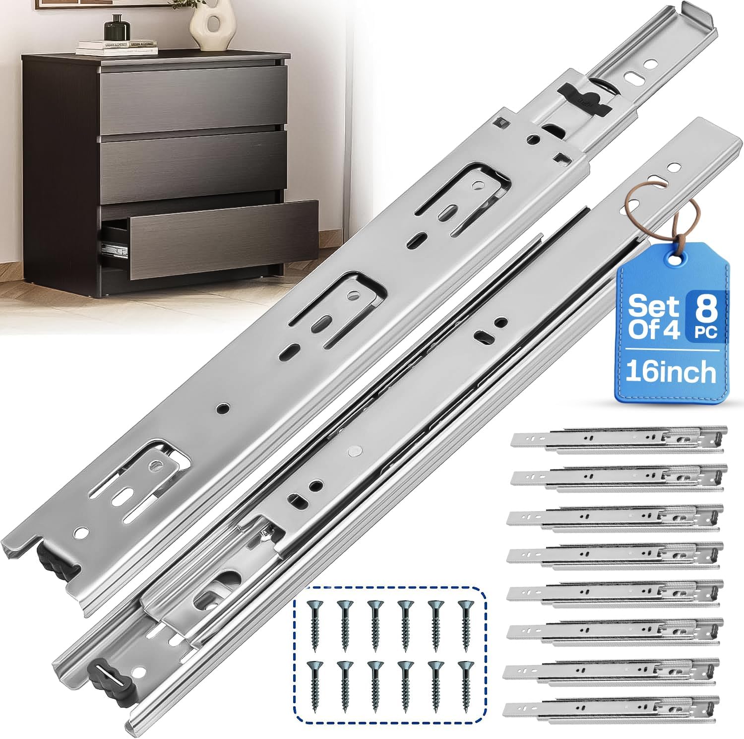 OURSHOM 16 Inch Drawer Slides 4 Pairs (8pcs) Heavy Duty Full Extension ...