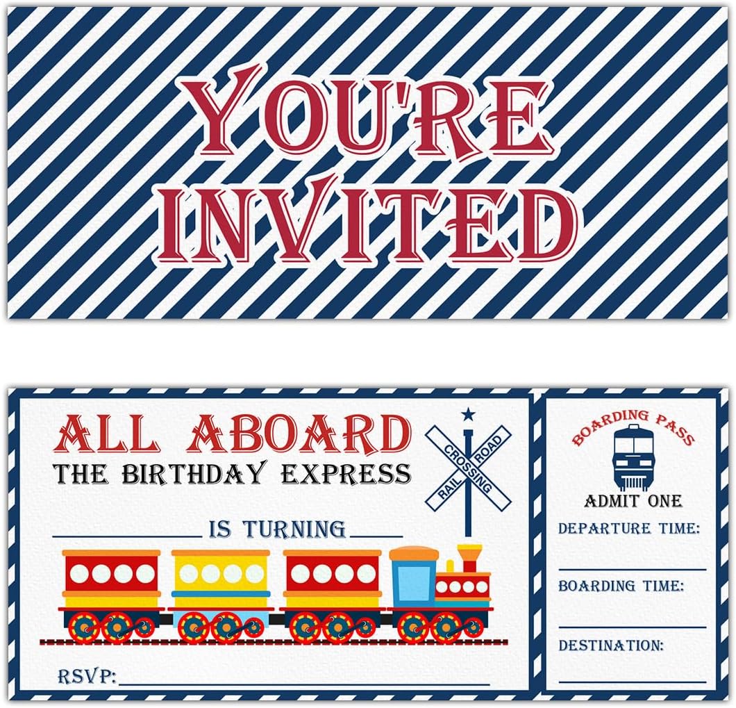 Amazon.com : Qlnuk Train Boy Birthday Invitations Train Boarding Pass ...