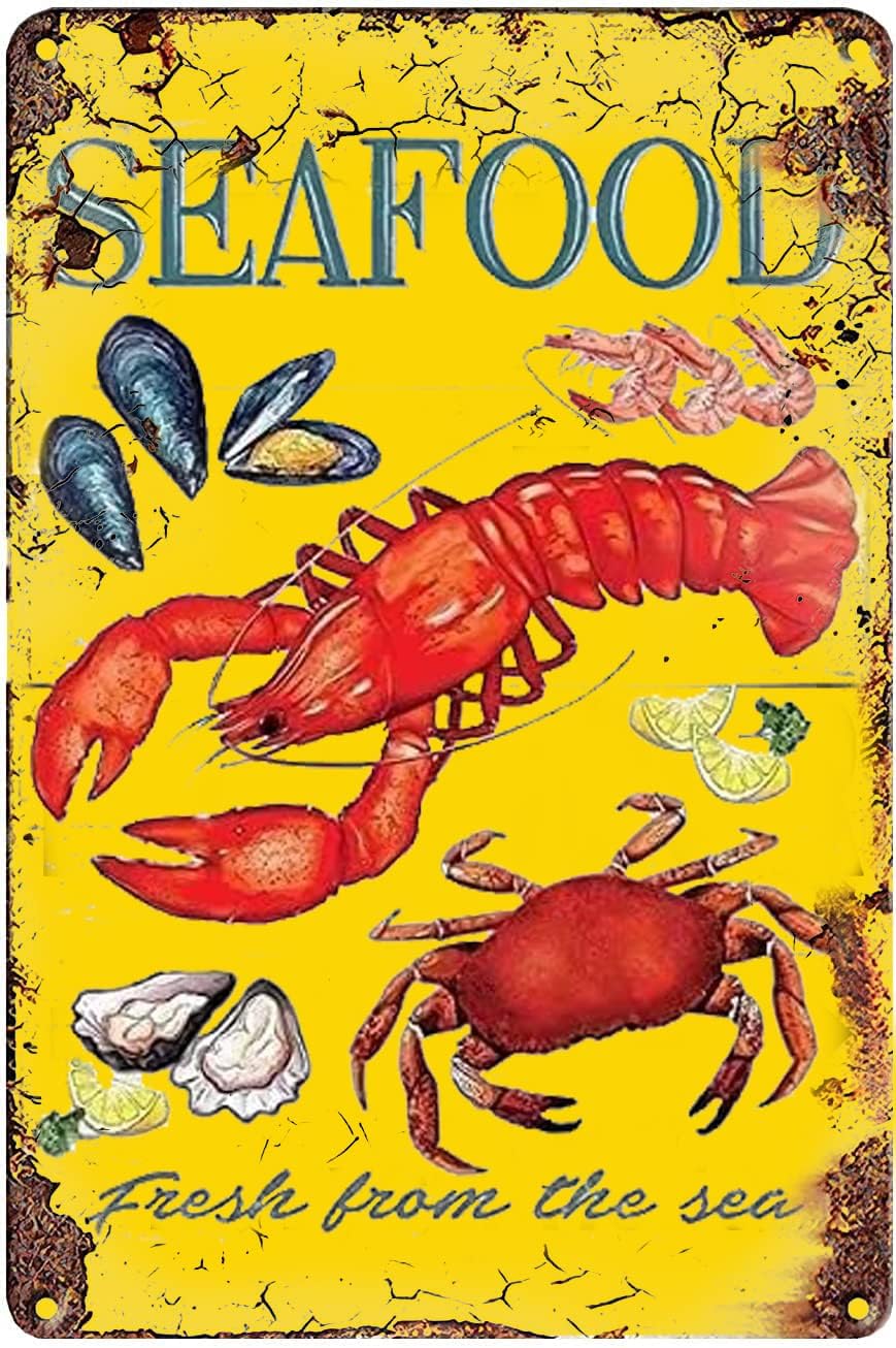 Amazon.com: WZVZGZ Vintage Metal Tin Sign Lobster Metal Sign Seafood ...