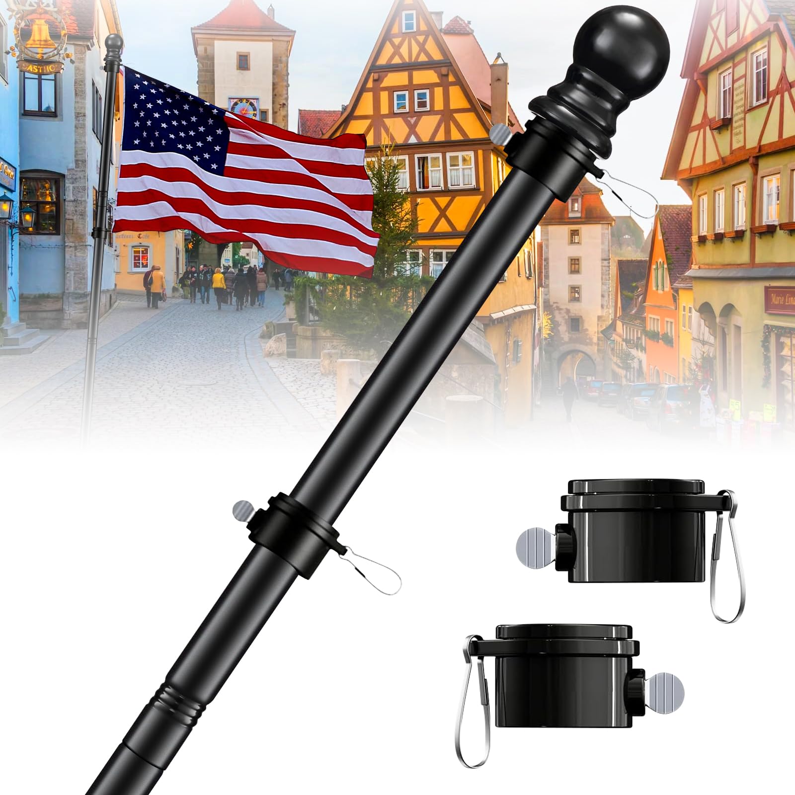 Buy American Pole for Outside House - 6ft Heavy Duty Metal Pole Kit for ...