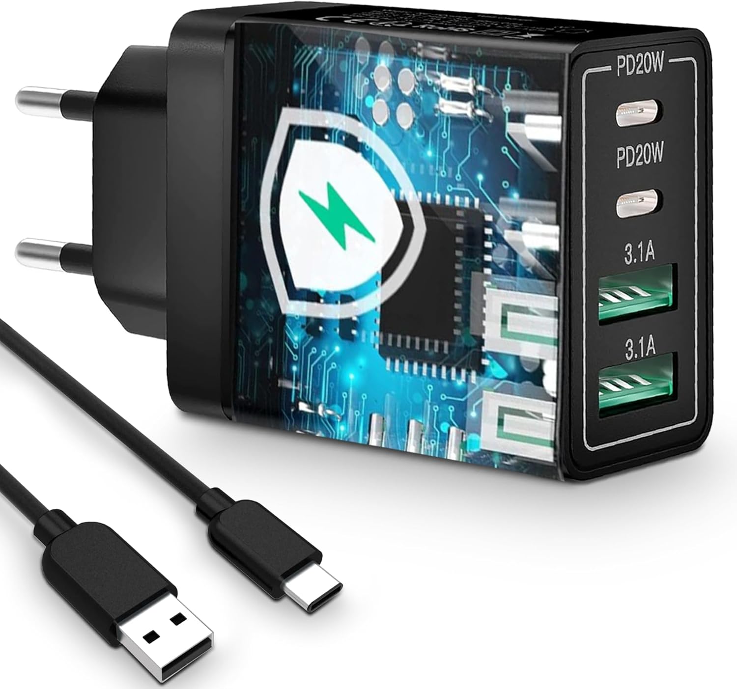 55W Caricatore USB Multiplo, 4 Porte USB da Muro, Usb C 3.0 Carica Rapida, Caricabatterie ...