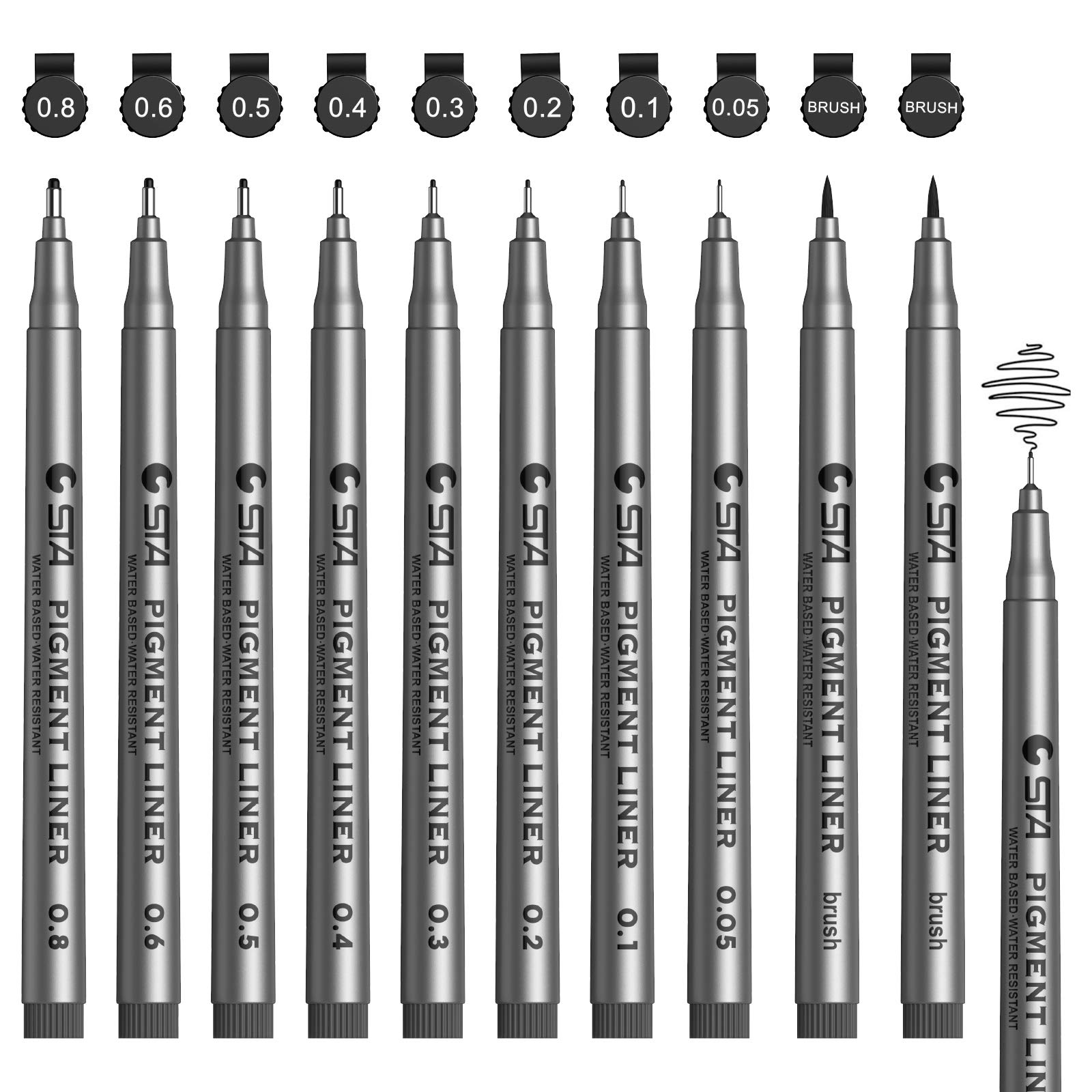 Buy Fineliner Pen, 10 Black Pigment Liner Micro Liner Drawing Pens for ...