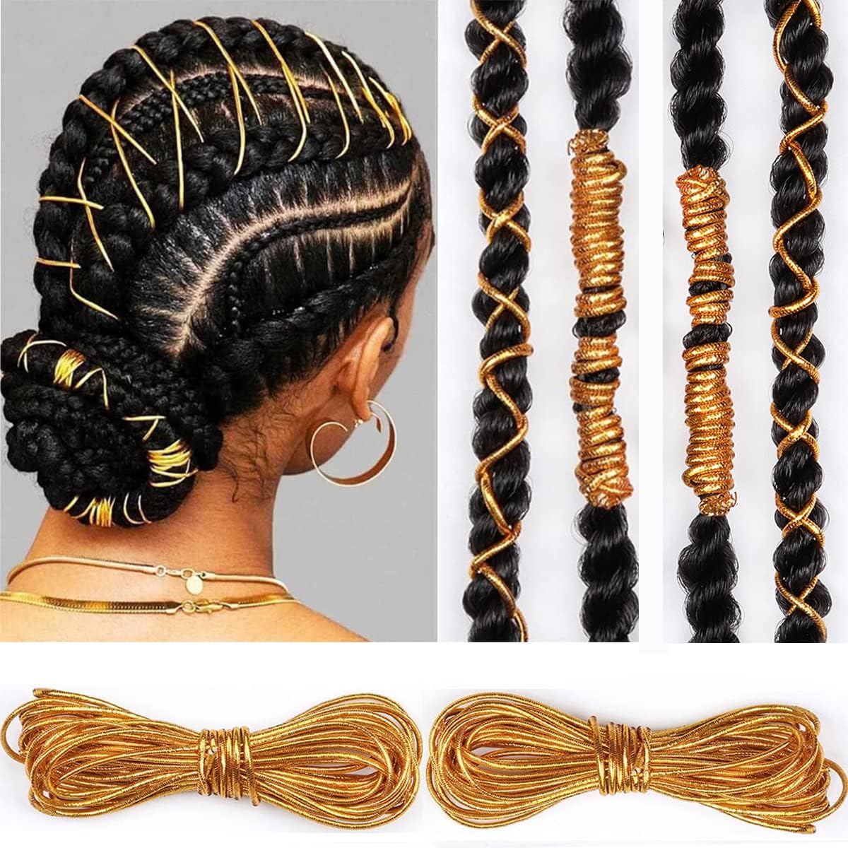 Amazon.com: Gold Dreadlock Braids Hair Accessories, 2 Pieces 5M ...