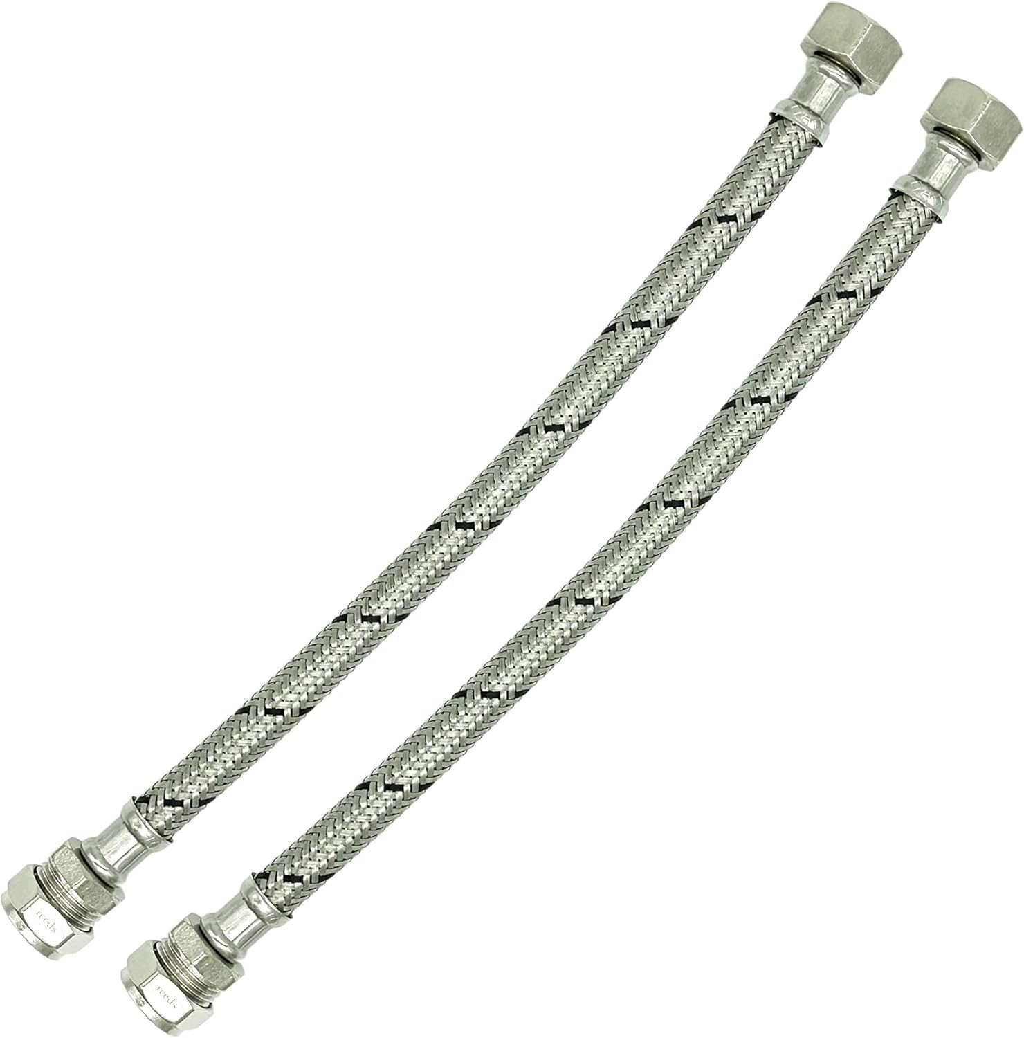 2X Reeds 15mm x 1/2inch Flexi 300mm Flexible Braided Tap & Inlet Valve ...