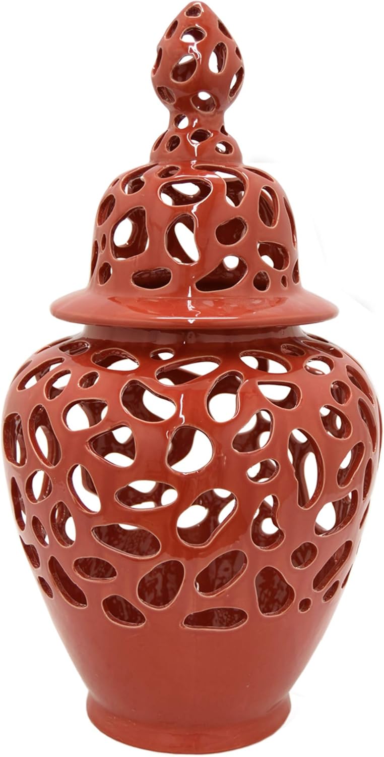 Amazon.com: Three Hands 23.75" Ceramic Pierced Jar in Red : Home & Kitchen