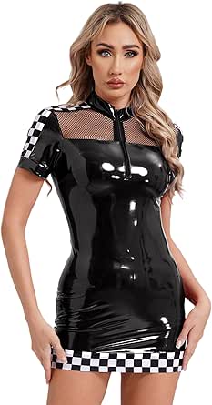 Amazon.com: Freebily Women's Race Car Driver Costume Racer Checkerboard ...
