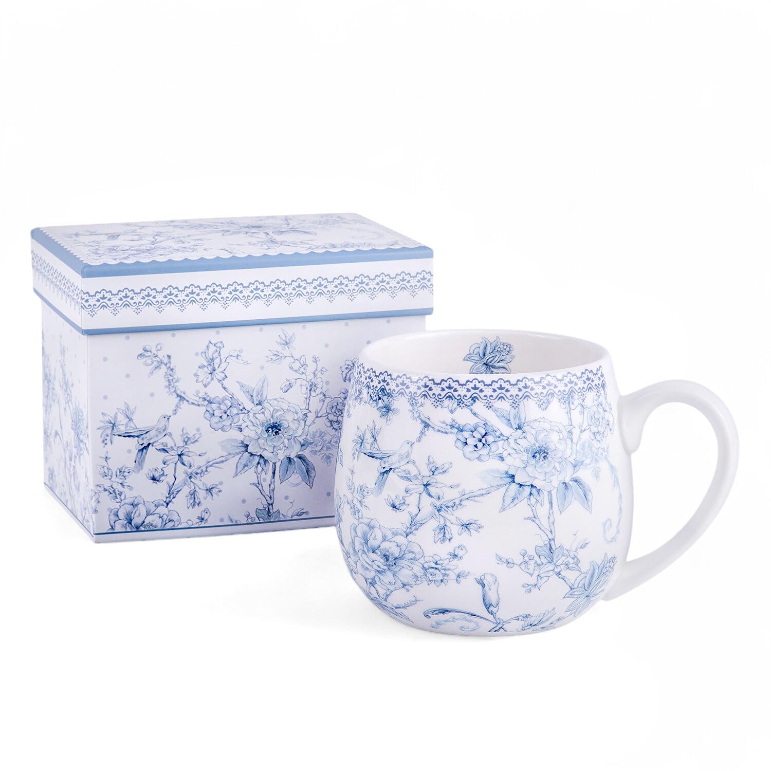 Amazon.com | STP GOODS Blue Flowers Bone China Tea and Coffee Mug in ...