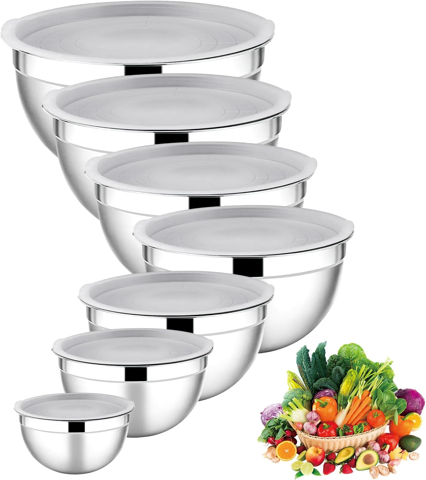 Juego de Tazones para Mezclar de 5 Piezas, Bowls de Acero Inoxidable ...