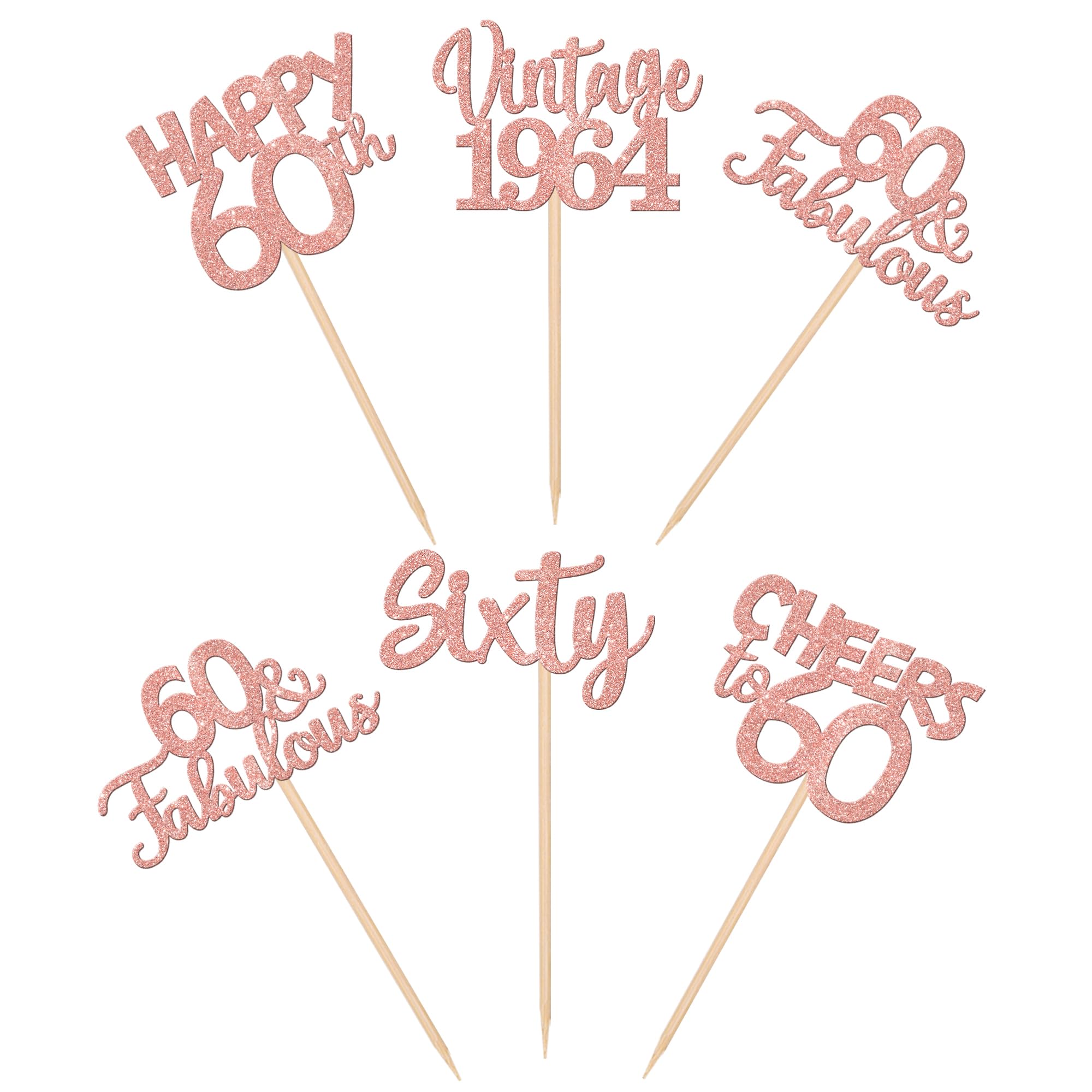 Snapklik.com : 30PCS Vintage 1964 Cupcake Toppers Glitter Sixty 60 ...