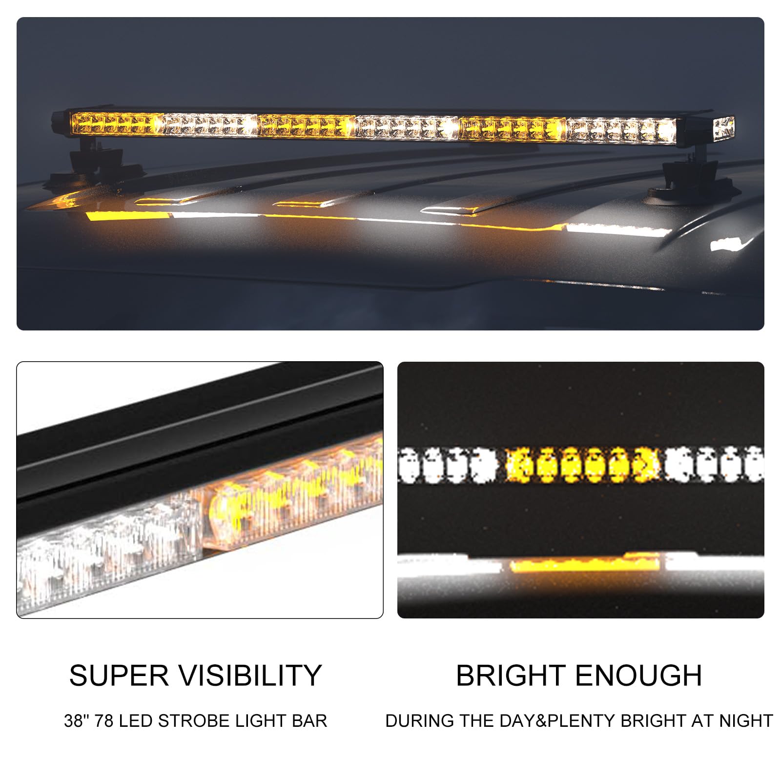 38" 78 LED Strobe Light Bar, Double Side Flashing High Intensity ...