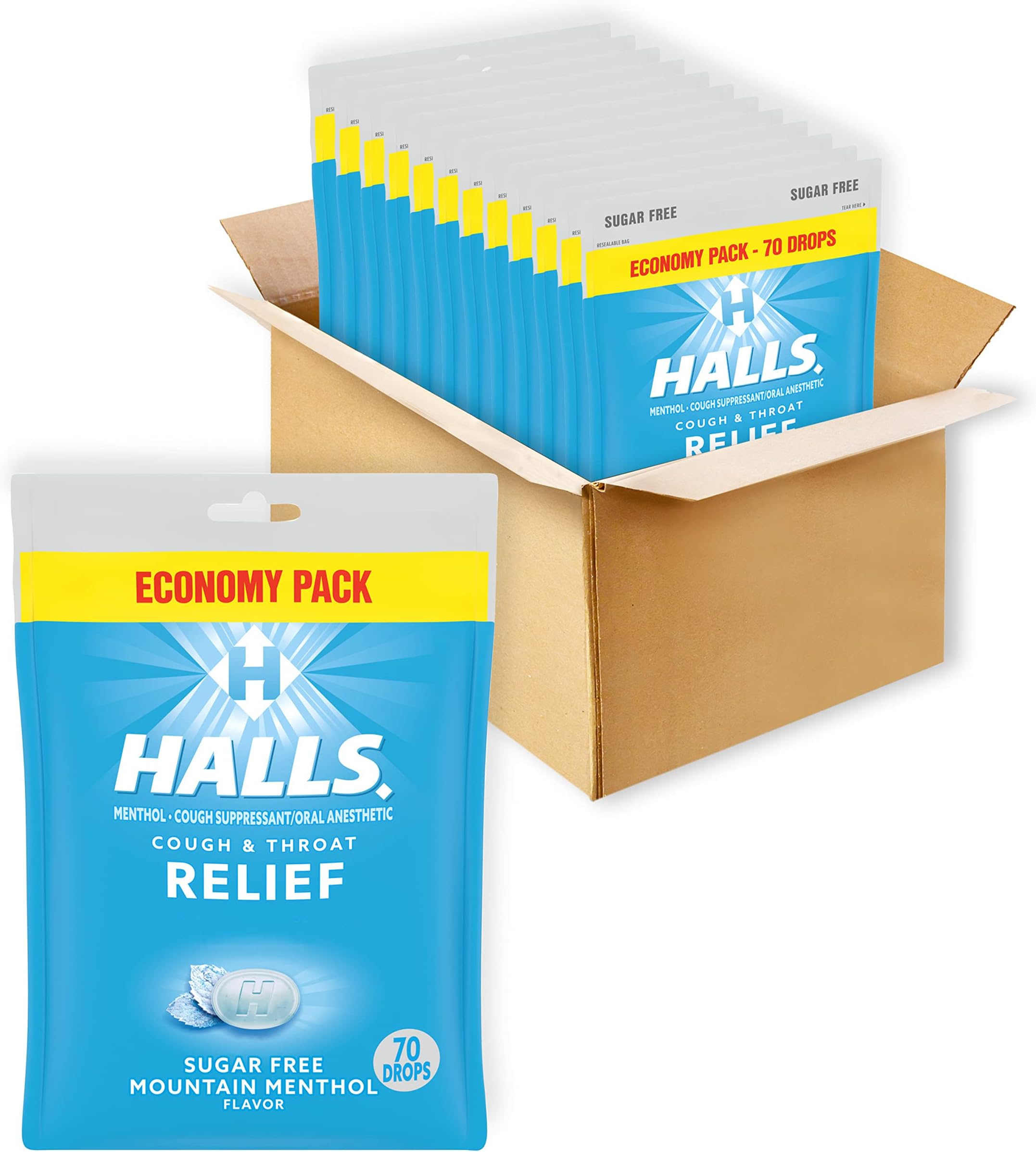 Amazon.com : HALLS Relief Mountain Menthol Sugar Free Cough Drops ...