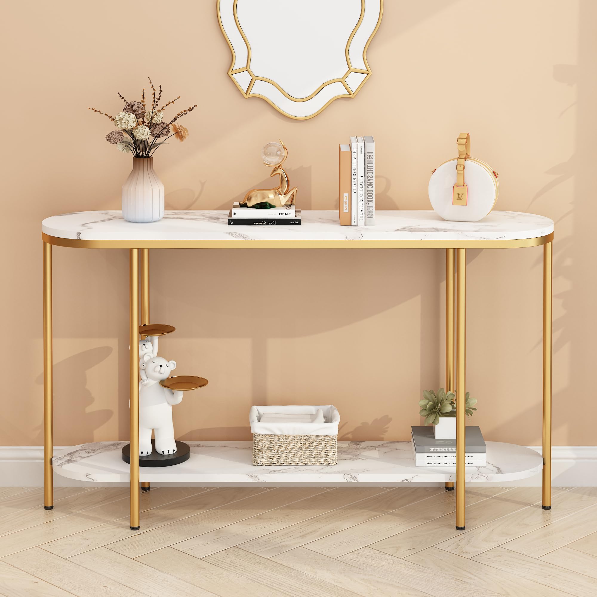 Amazon.com: Console Table with Storage Shelves, Console Table 2 Tier ...
