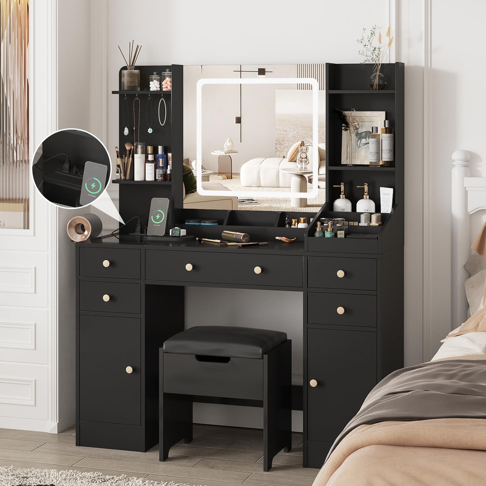 Amazon.com: Fameill Makeup Vanity with Lights in 3 Colors & Openable ...