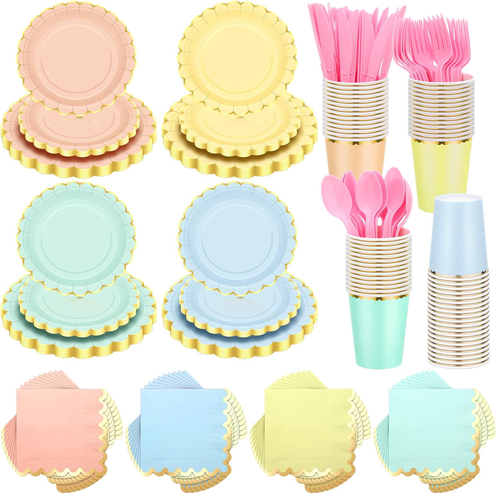 Amazon.com: CHENGU Disposable Plates for Party Disposable Dinnerware ...