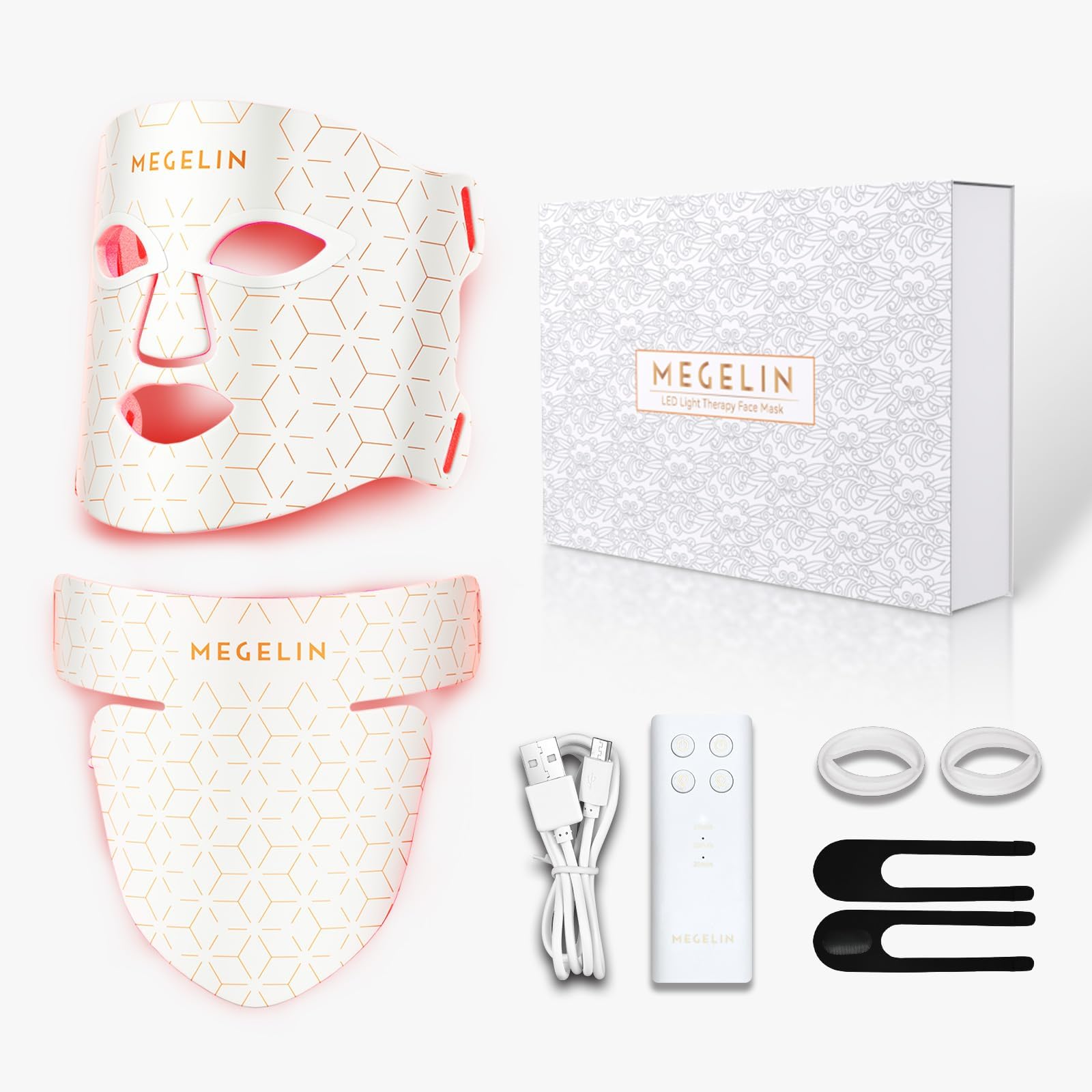 Amazon.com : MEGELIN 7 Colors Led Red Light Therapy Face & Neck Mask ...