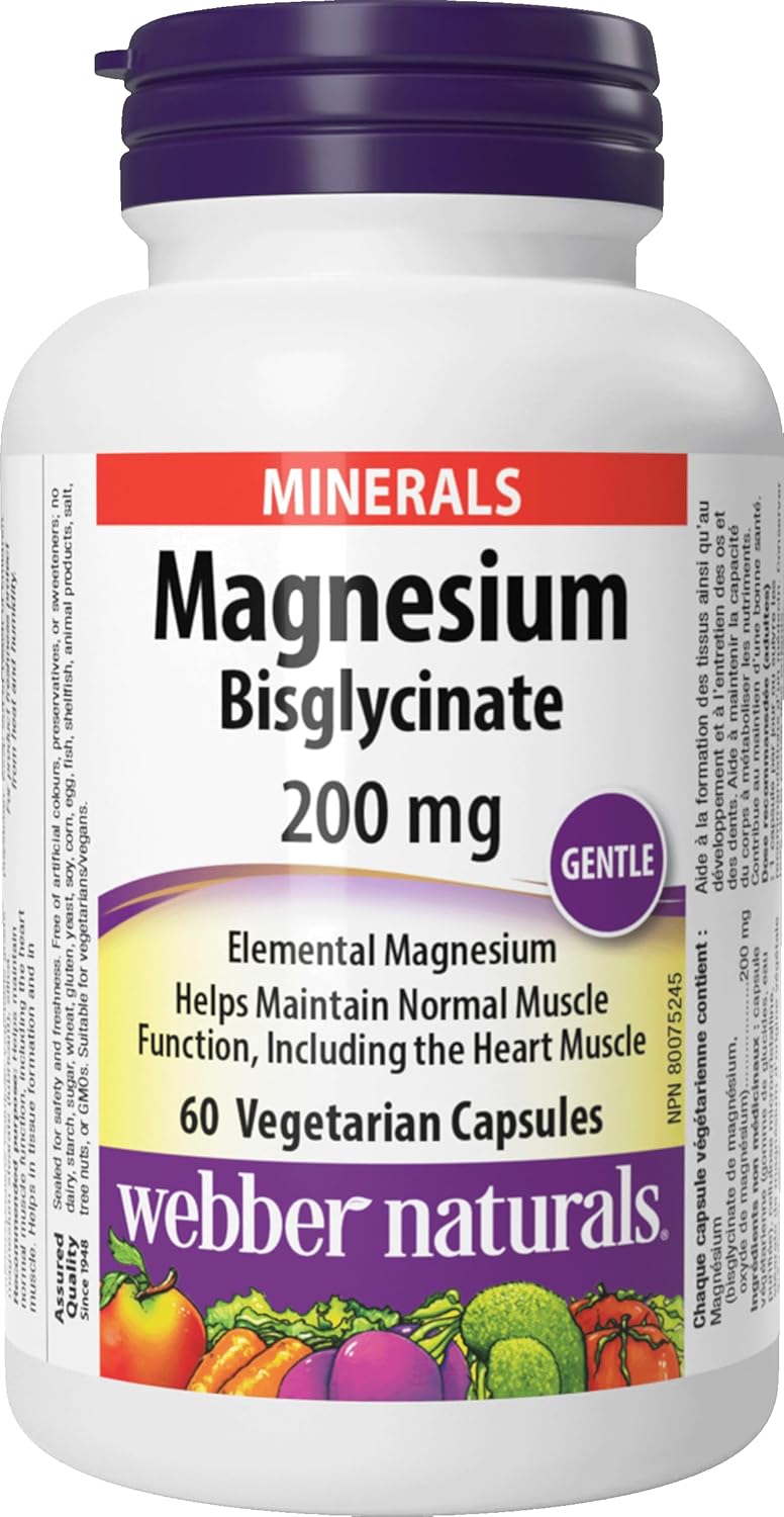 Webber Naturals Magnesium Bisglycinate 200 mg, 60 Capsules, Supports ...
