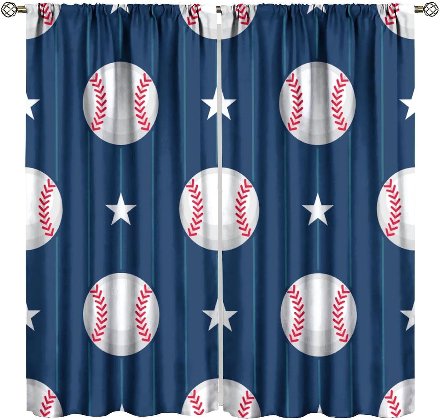 Amazon.com: Sports Curtain, Baseball Star Blue Background Boy Bedroom ...