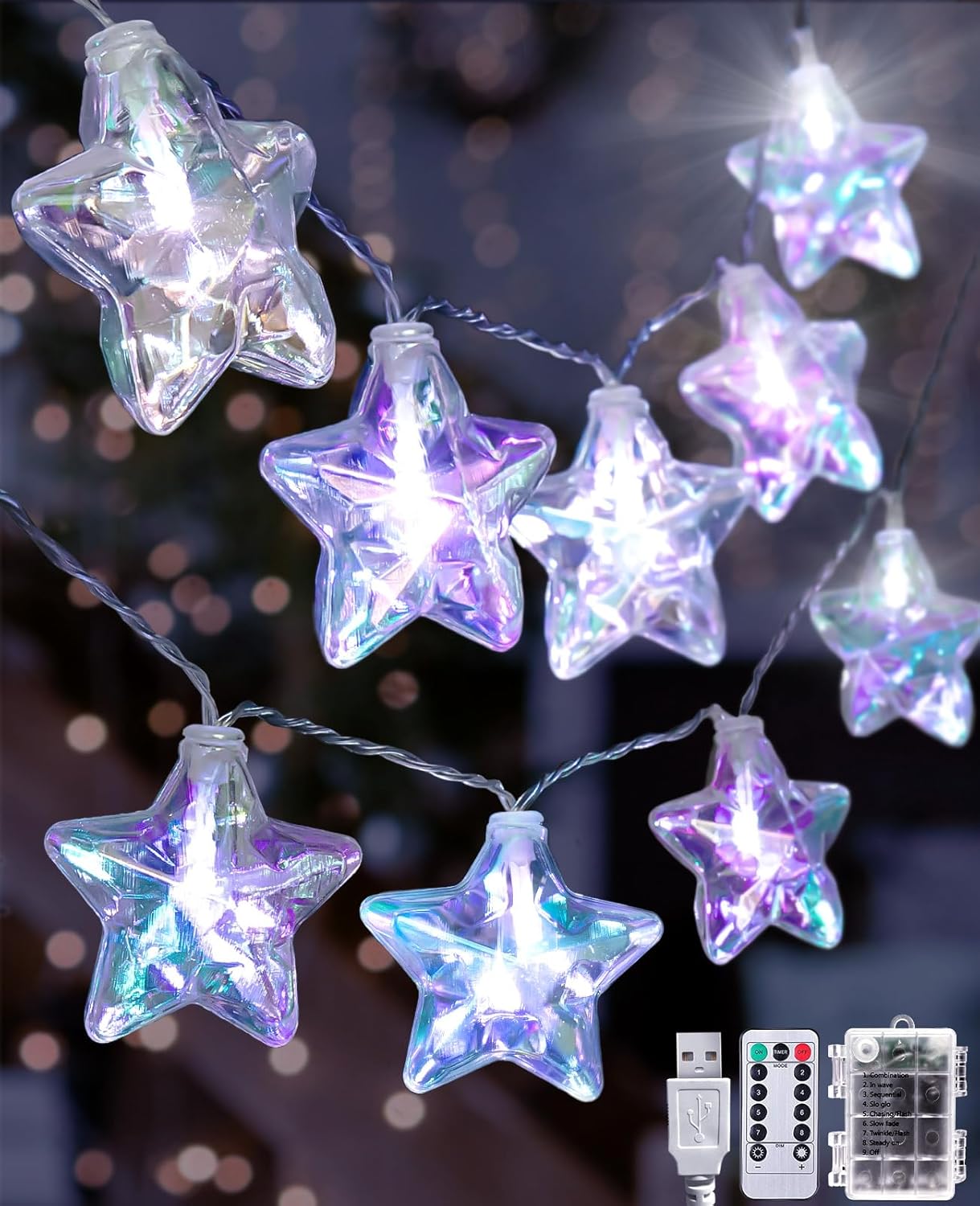 Amazon.com: Acelist 20 Led Star String Lights - Iridescent Party ...