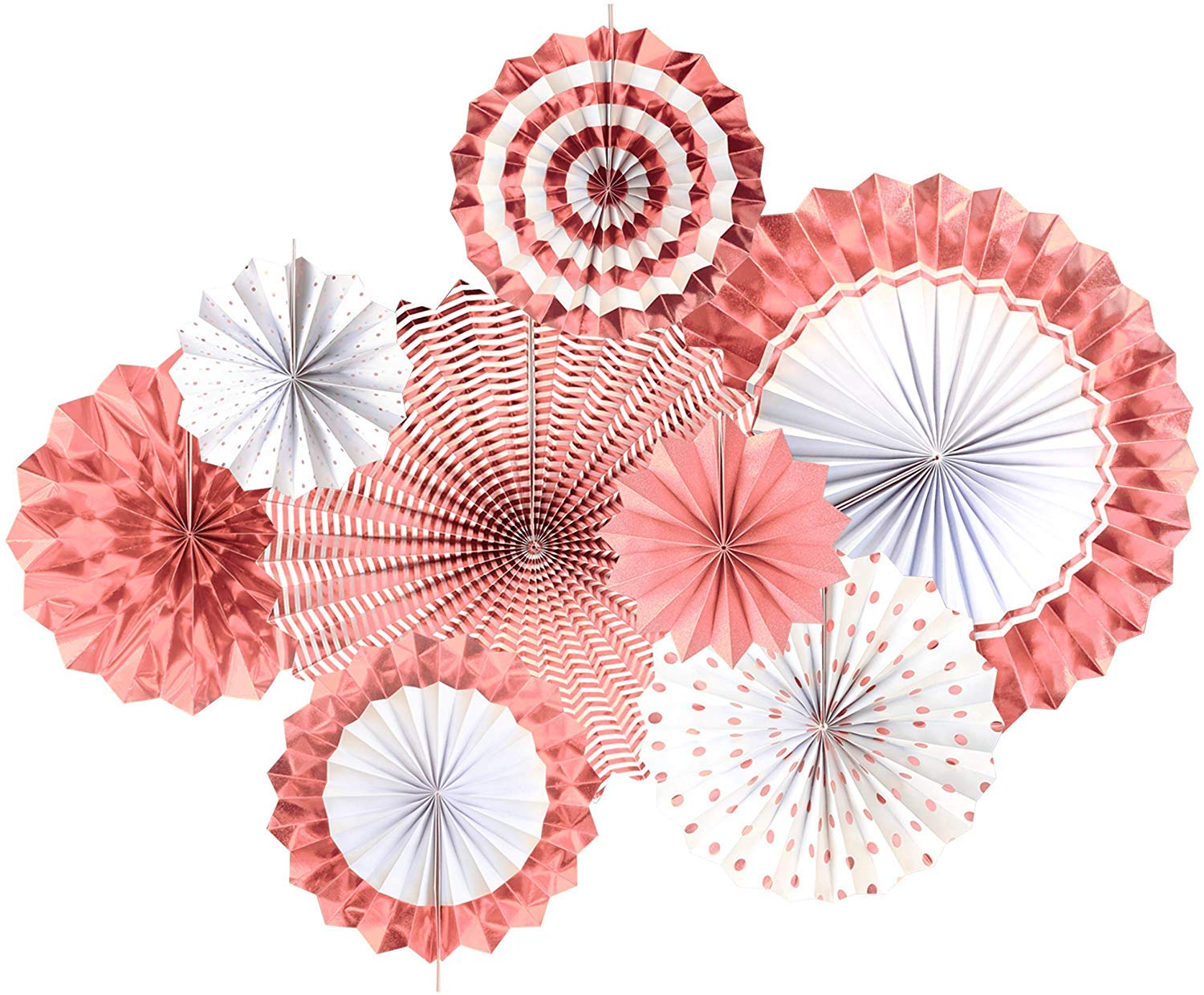 Amazon.com: Set of 8 Rose Gold Metallic Hanging Paper Fans Party ...