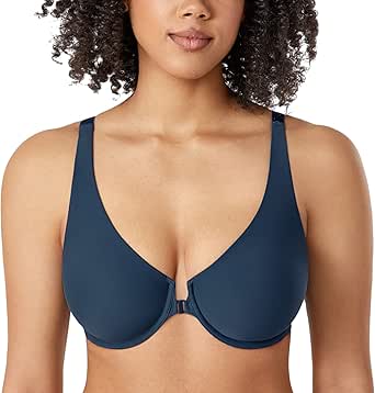 DELIMIRA Women's Front Closure Bras Seamless Plus Size Plunge Underwire Unlined Comfortable Bra ...