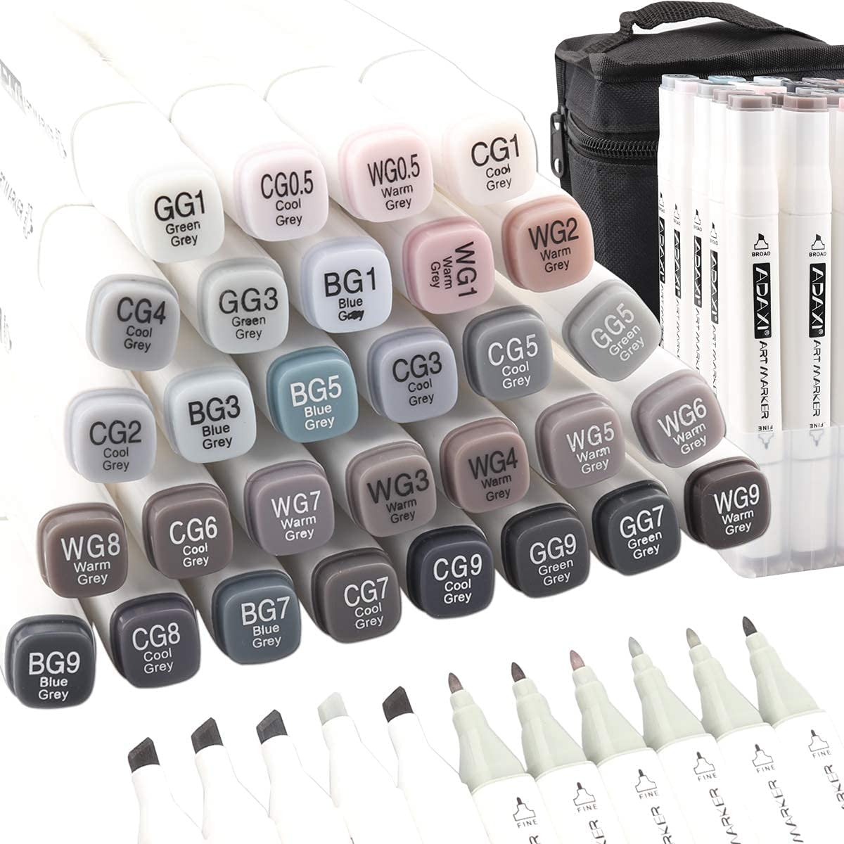 ADAXI 30 Colors Grayscale Markers Set, Alcohol Based Ink Neutral Gray ...