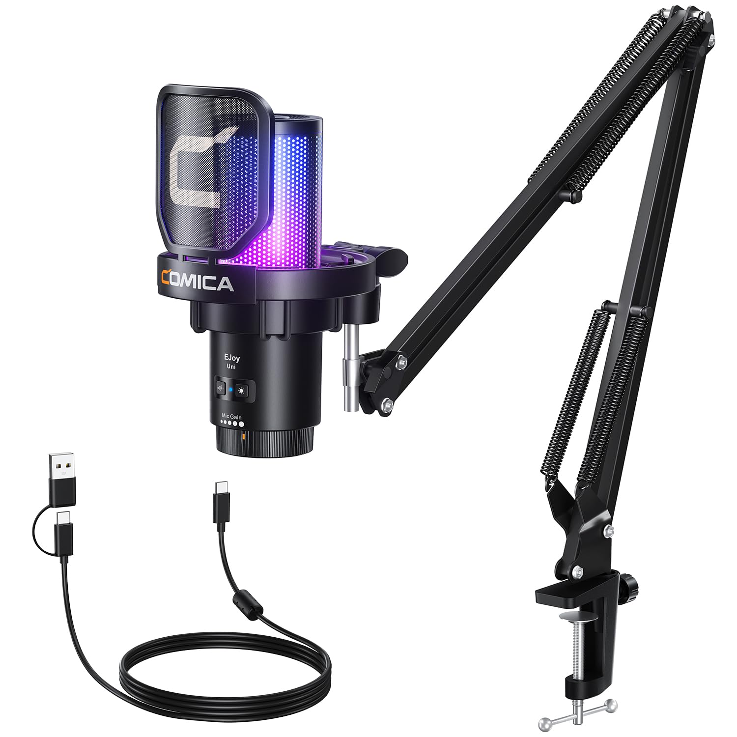 comica Ejoy Uni(A) USB Gaming Microphone with Noise Cancellation, RGB ...