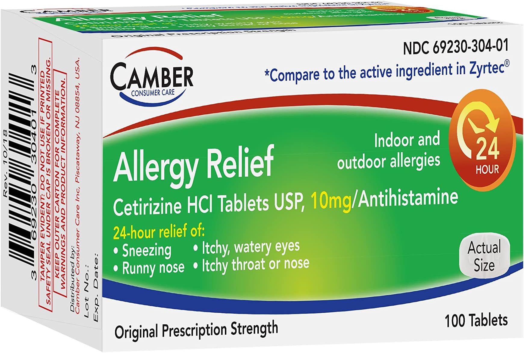 Amazon.com: Camber Cetirizine HCI 10mg Tablets, 24-Hour Allergy Relief ...
