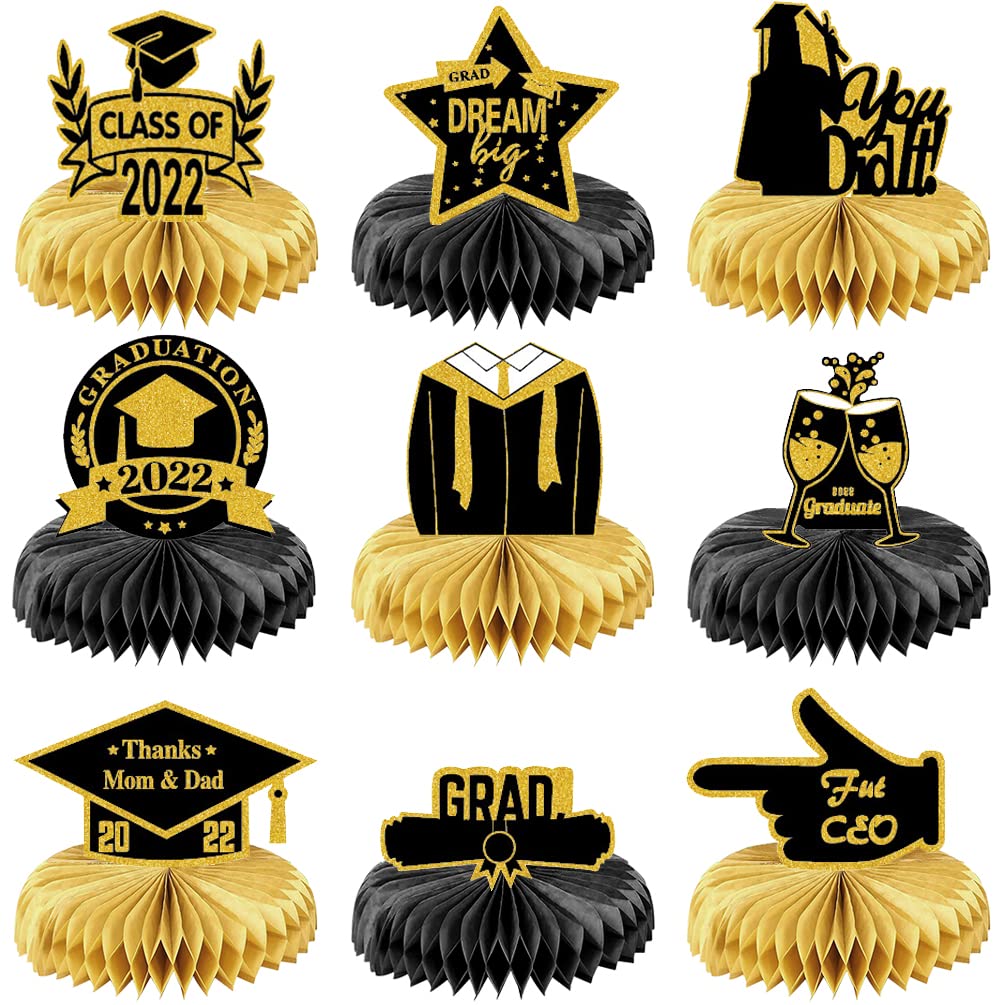Buy 9PCS Graduation Party Decorations 2022 Black Gold Graduation Party ...
