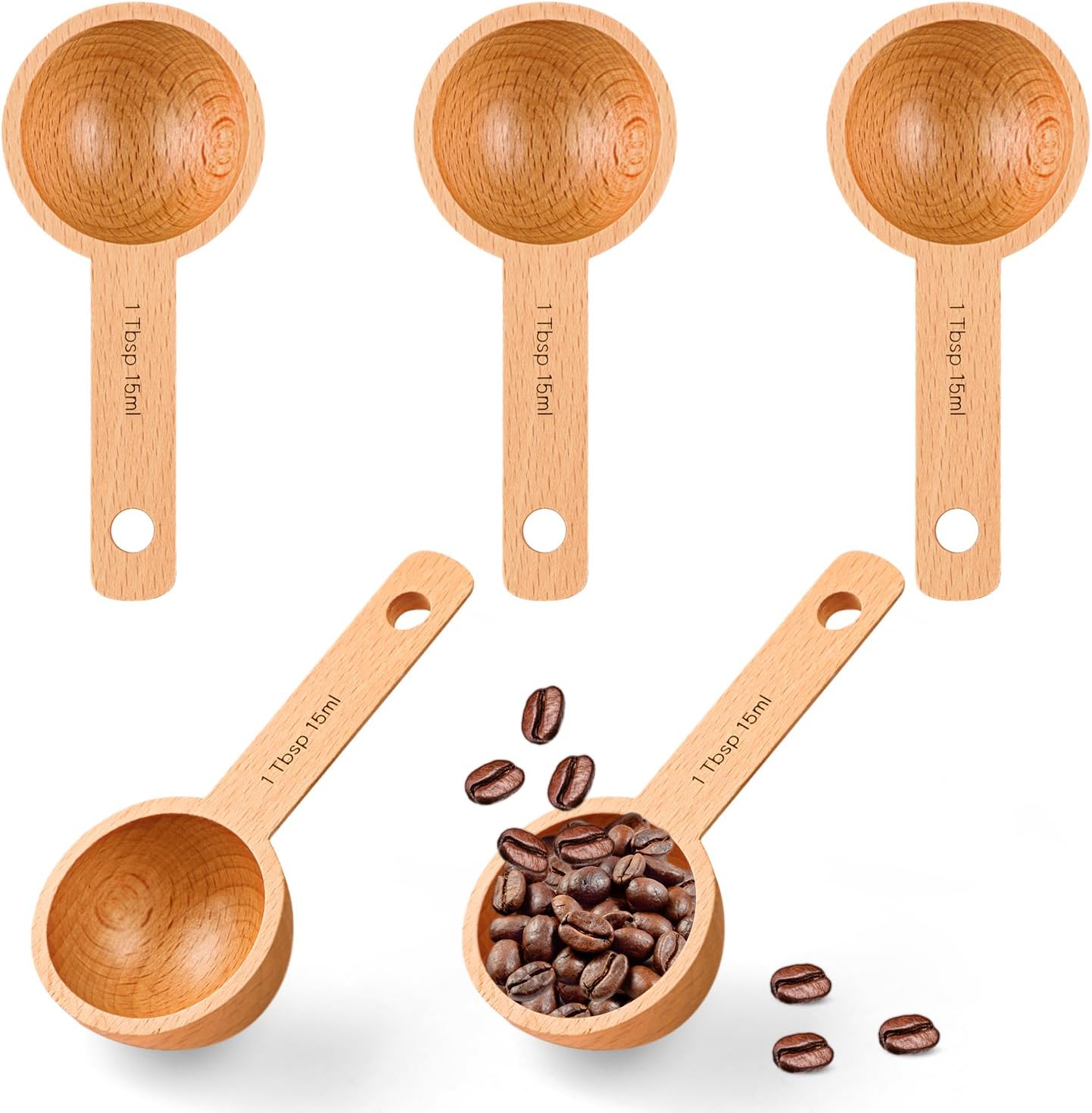 Amazon.com: 4 Pack Wooden Scoops for Canisters,15ml Small Coffee Scoop ...