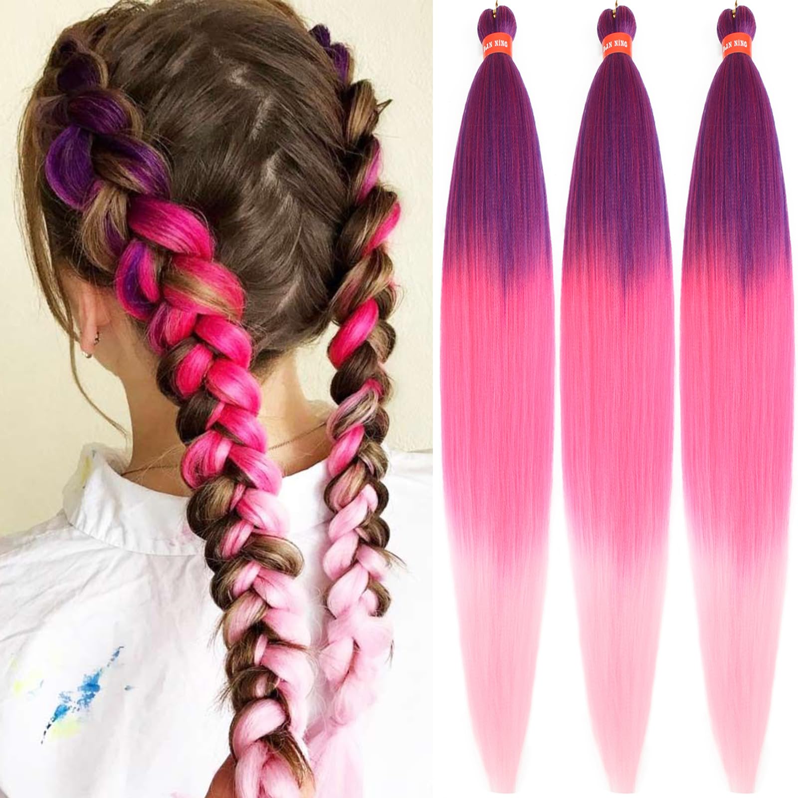 Amazon.com : Rainbow-Color Ombre Purple Hot Pink and Pink Pre Stretched ...