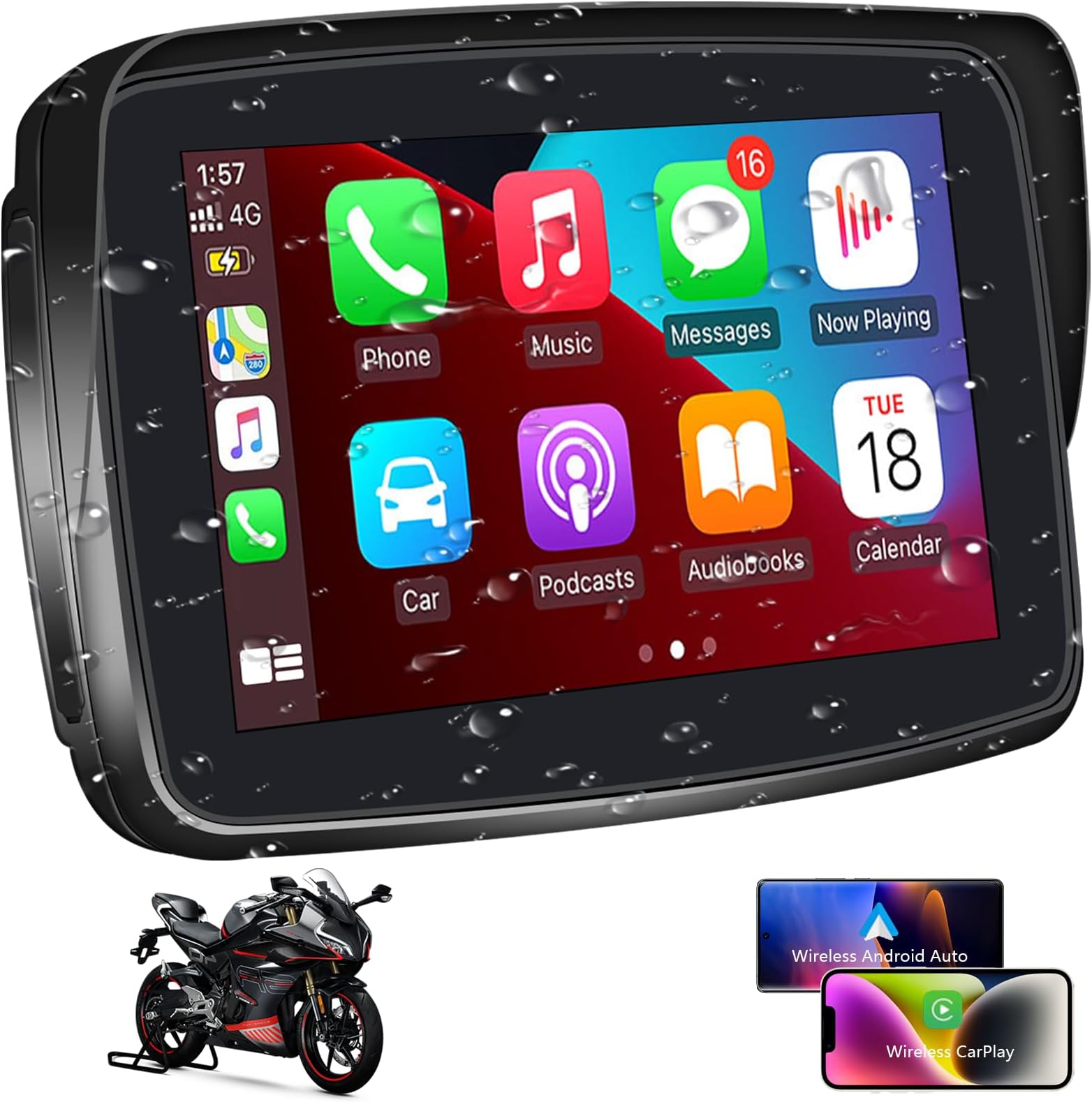 Amazon.com: SANPTENT Portable Carplay Screen for Motorcycle, Wireless ...