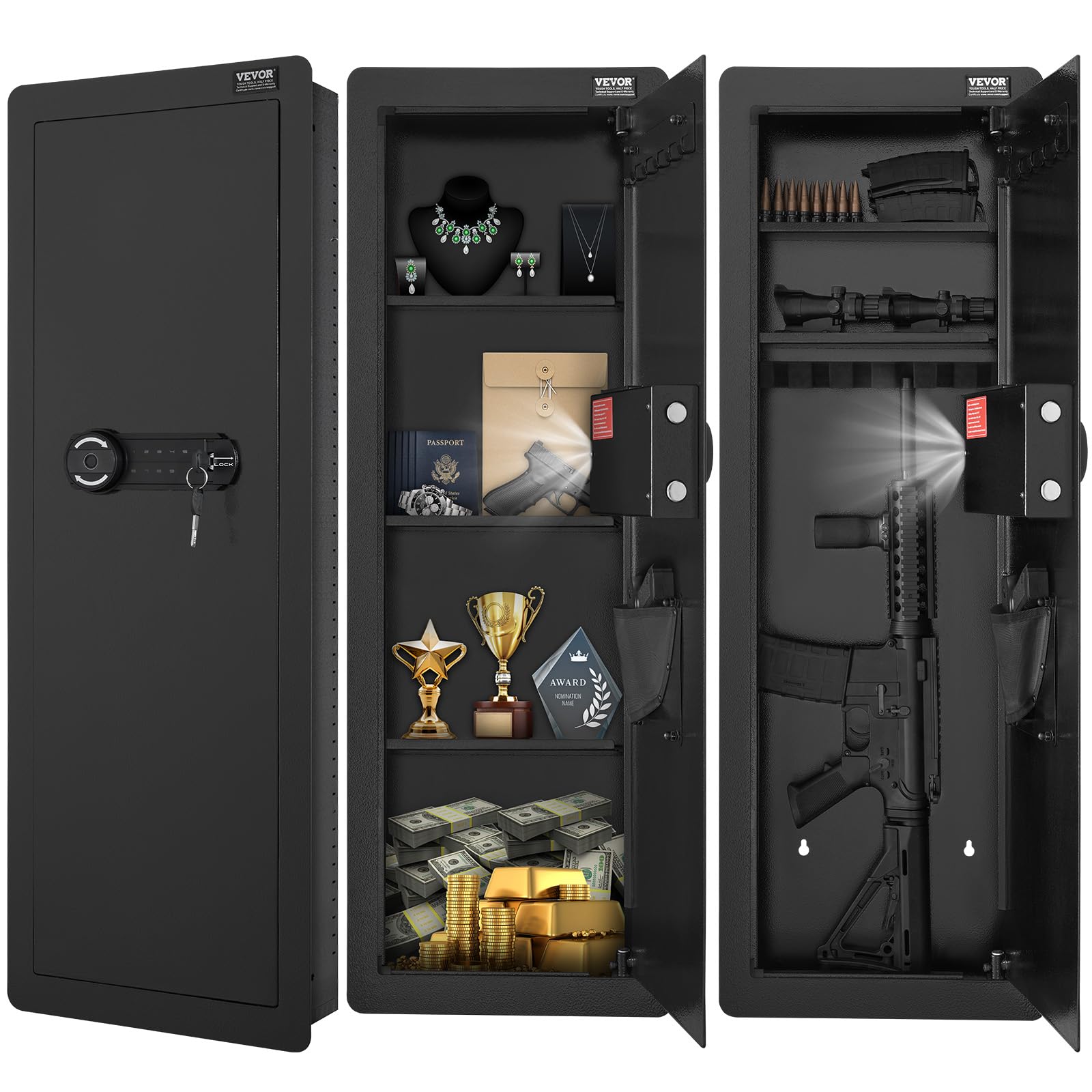 VEVOR 42.91" Tall Wall Gun Safe, 4-Tier Hidden Gun Safe with Keypad ...