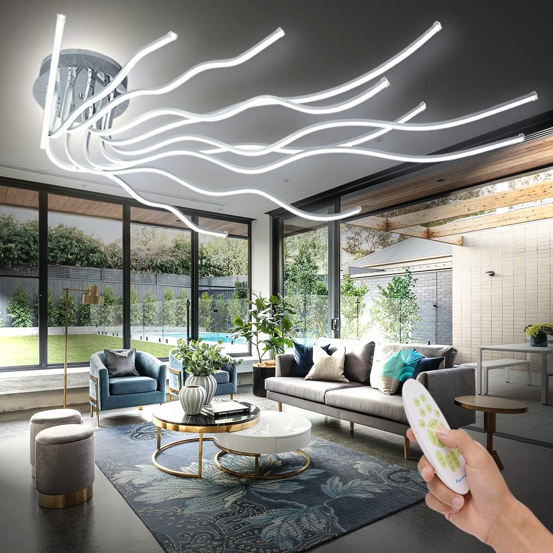 SEABLE Modern LED Ceiling Light 7 Rings 130W,Flower Modern LED Ceiling ...