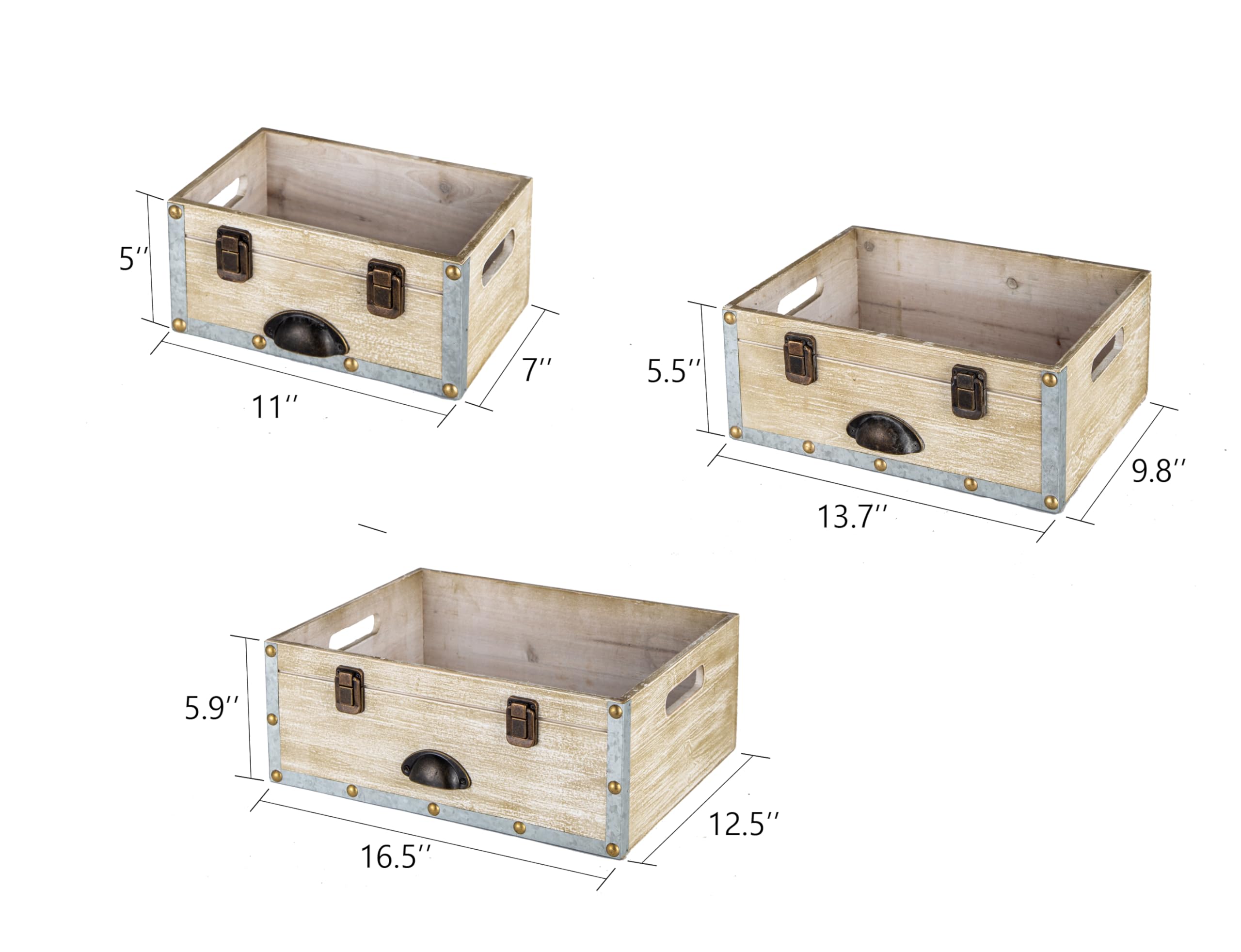 Venalys Set of 3 Large Wooden Crates for Storage, Rustic Nesting Wood ...