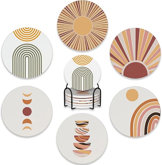 Amazon.com: 6 Pcs Coasters for Drinks with Holder,Minimalist Geometric ...