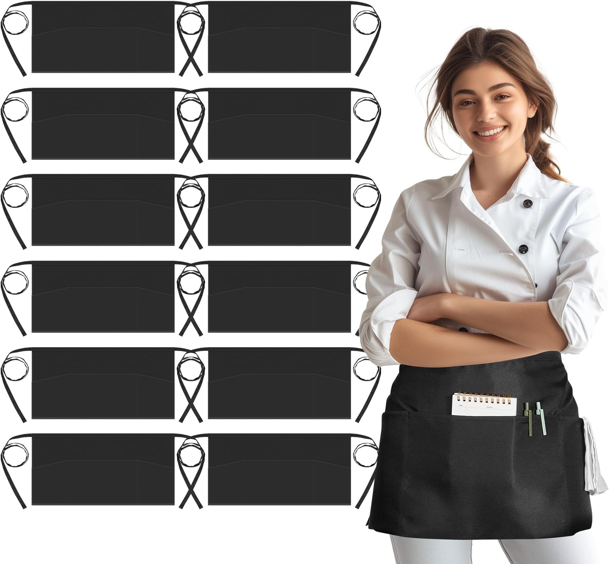 Amazon.com: DUSKCOVE 12 Pack Server Aprons with 3 Pockets - Waitress ...