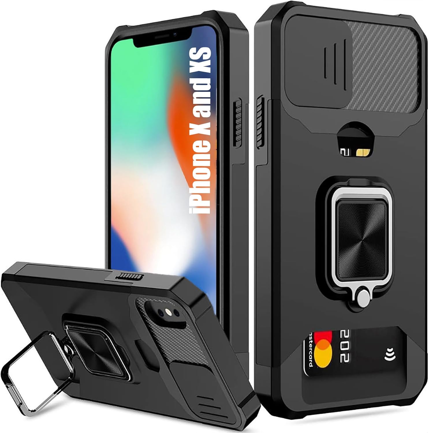 for iPhone X Case,iPhone Xs case with Card Holder,Slide Camera Cover ...