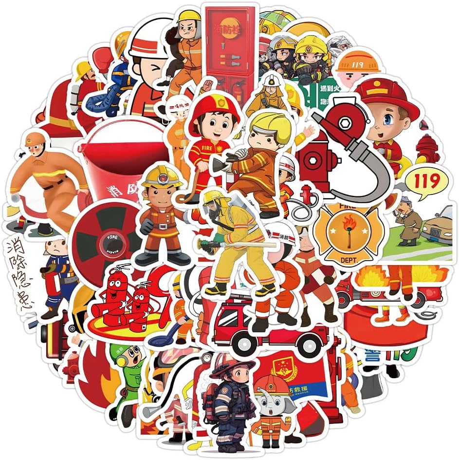 Firefighter Stickers 100 Pcs Vinyl Cute Fireman Stickers for Laptop ...