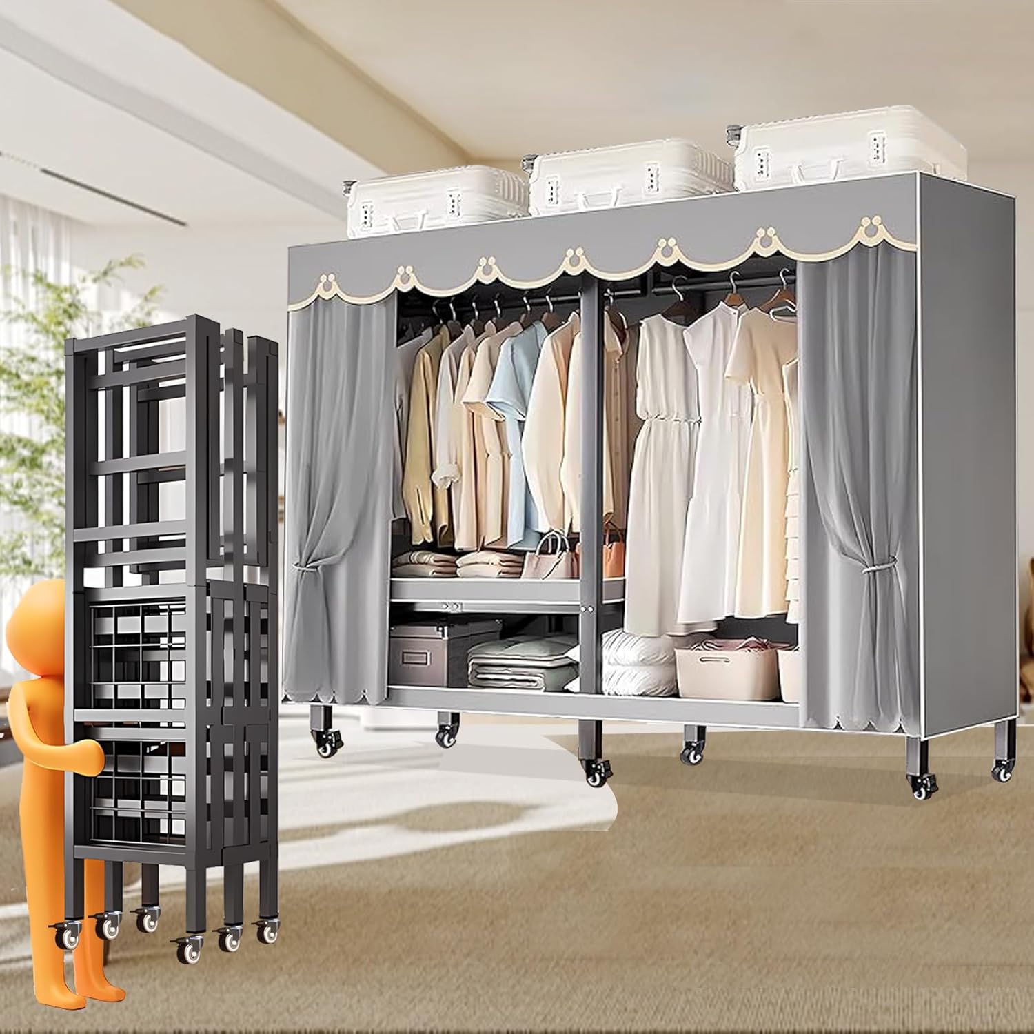 Amazon.com: Heavy Duty Clothe Rack on Wheels with Cover Load 2000lbs ...