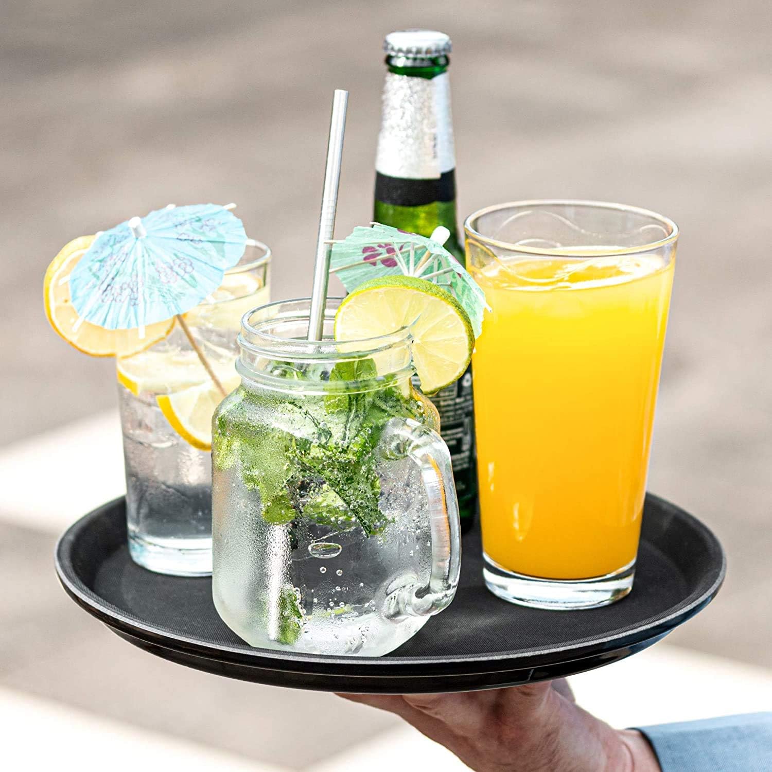 U-Grip Round Black Anti Slip Non Slip Bar Drinks Food Serving Tray ...