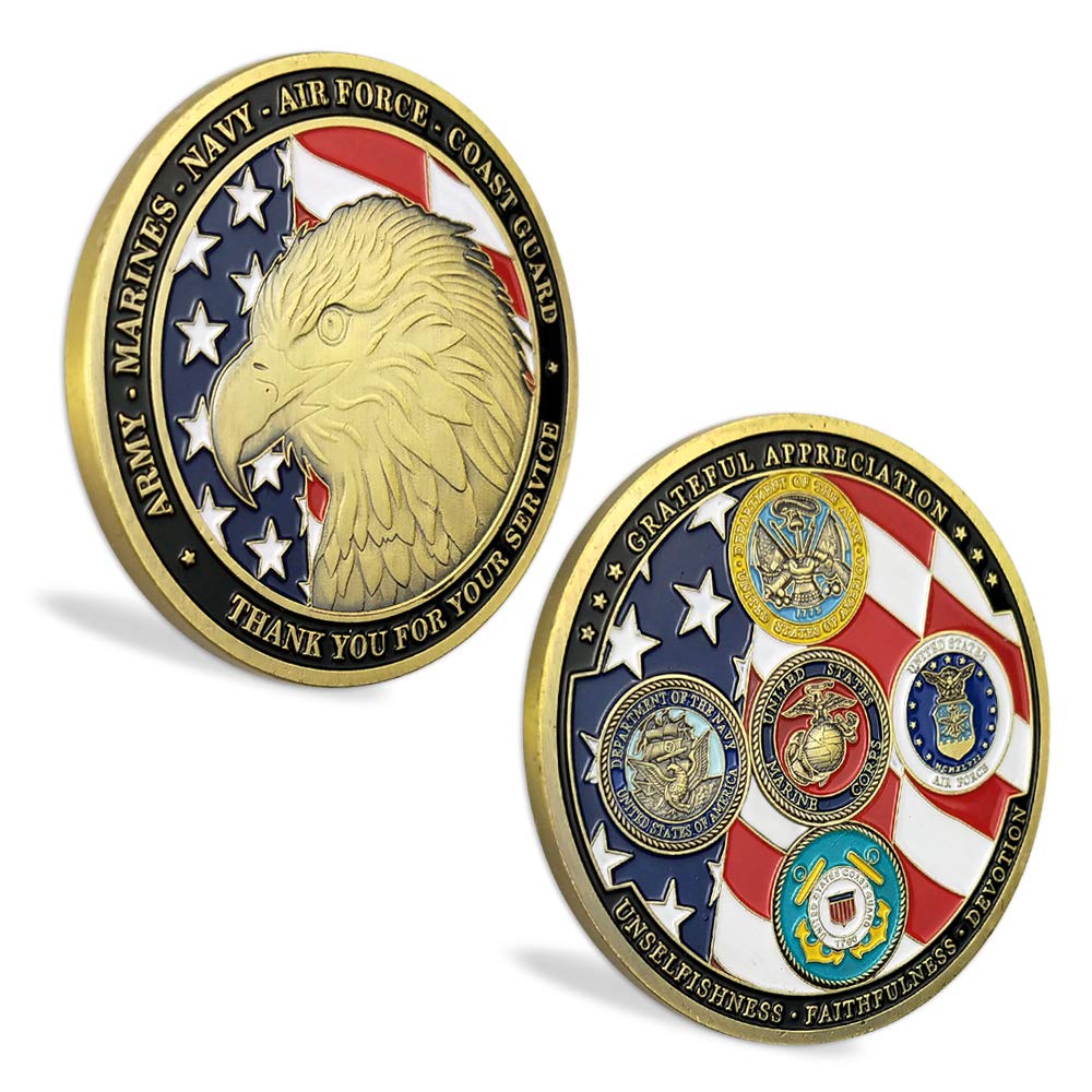 US Proud Military Family Challenge Coin Veteran Military Army Navy ...