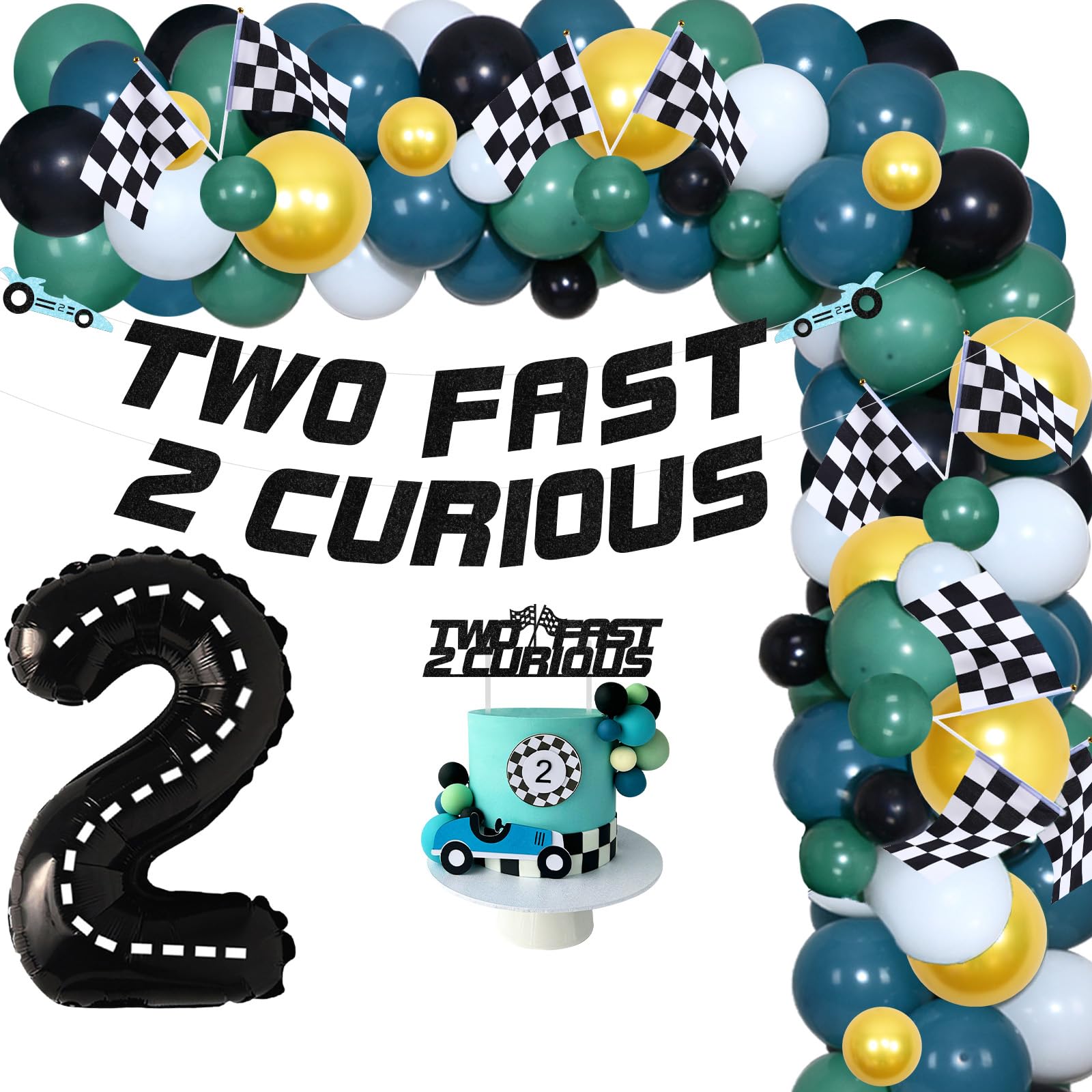 Sursurprise Two Fast Two Curious Birthday Decorations, Race Car Party ...