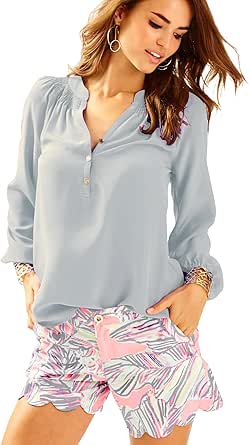 Lilly Pulitzer Womens Elsa Silk Top in Seasalt Blue Size XL at Amazon ...
