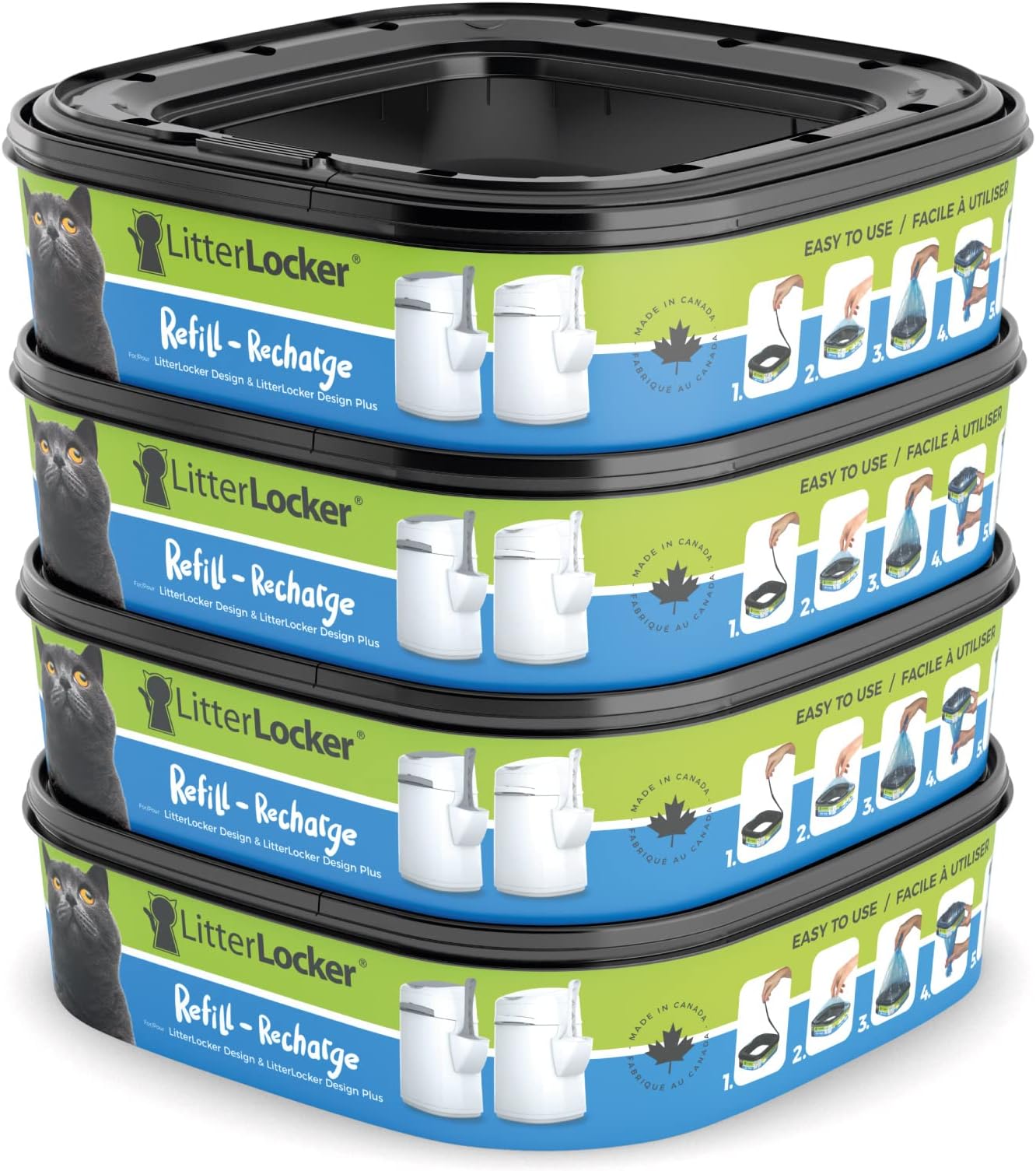 LitterLocker Recharges - Square Refill 4pk - Sacs à litière pour chat ...