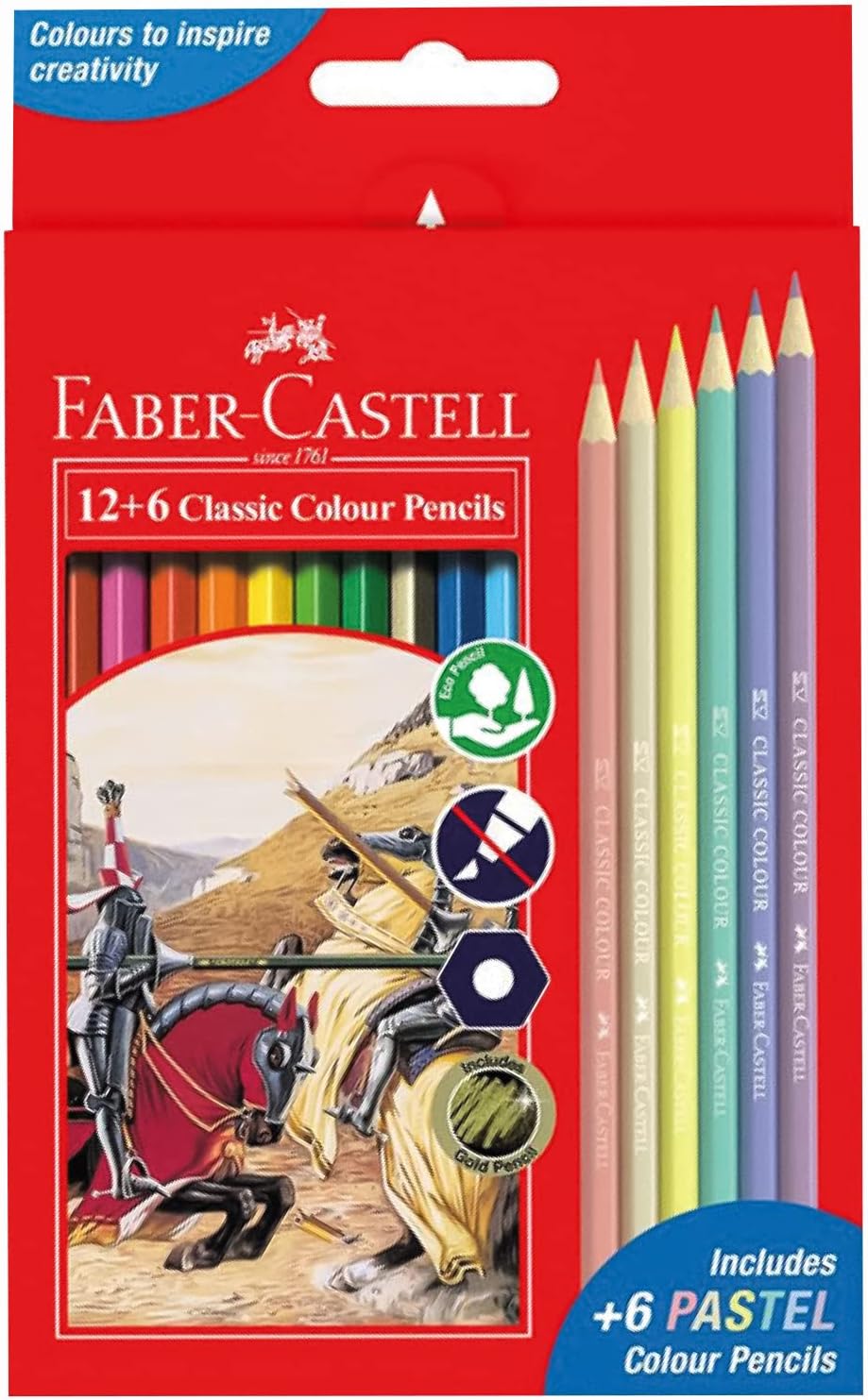 Faber-Castell Classic Colour Pencils, Assorted – Pack of 12+6 (16 ...