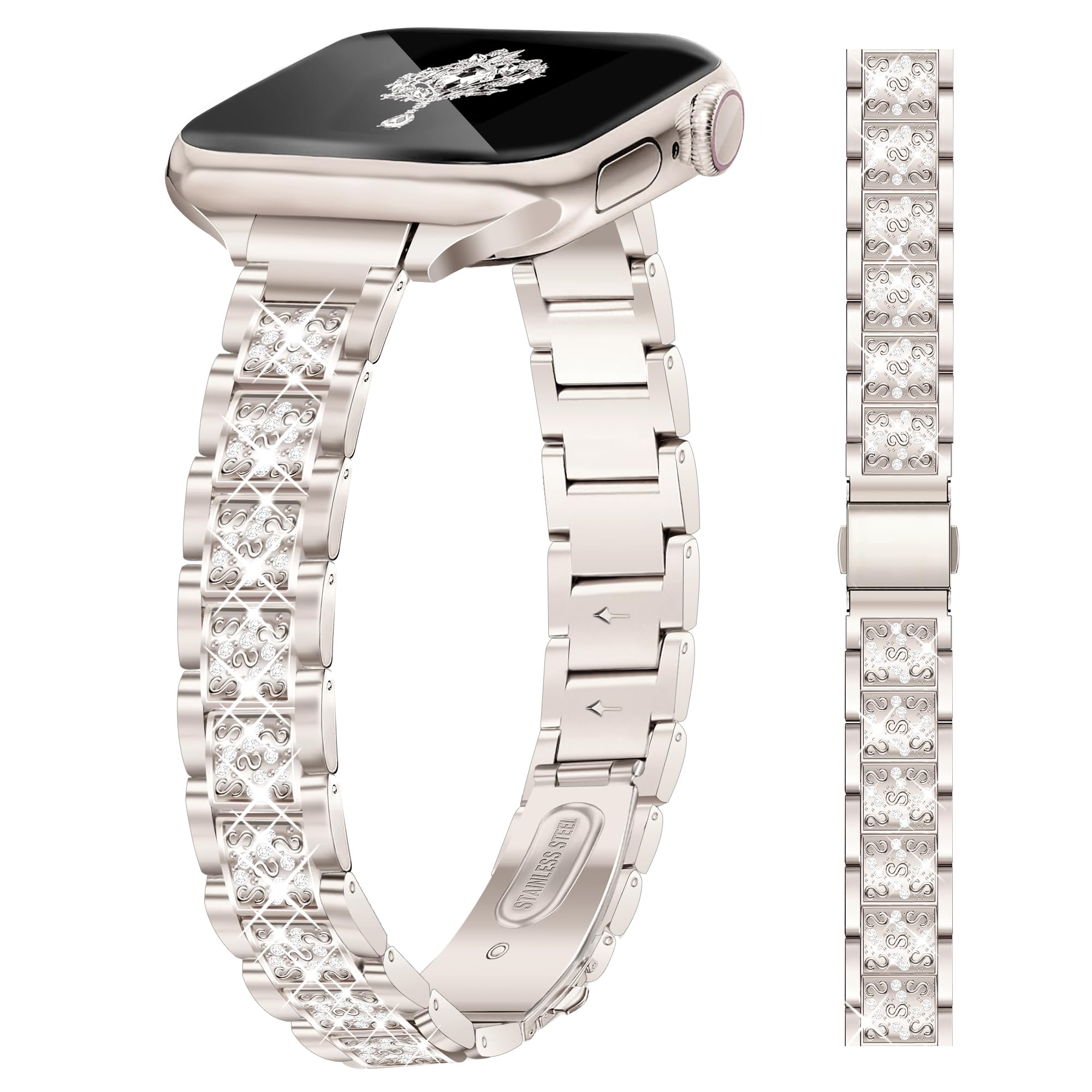 Amazon.com: Newlibery Starlight Slim Bling Watch Band Women Compatible ...