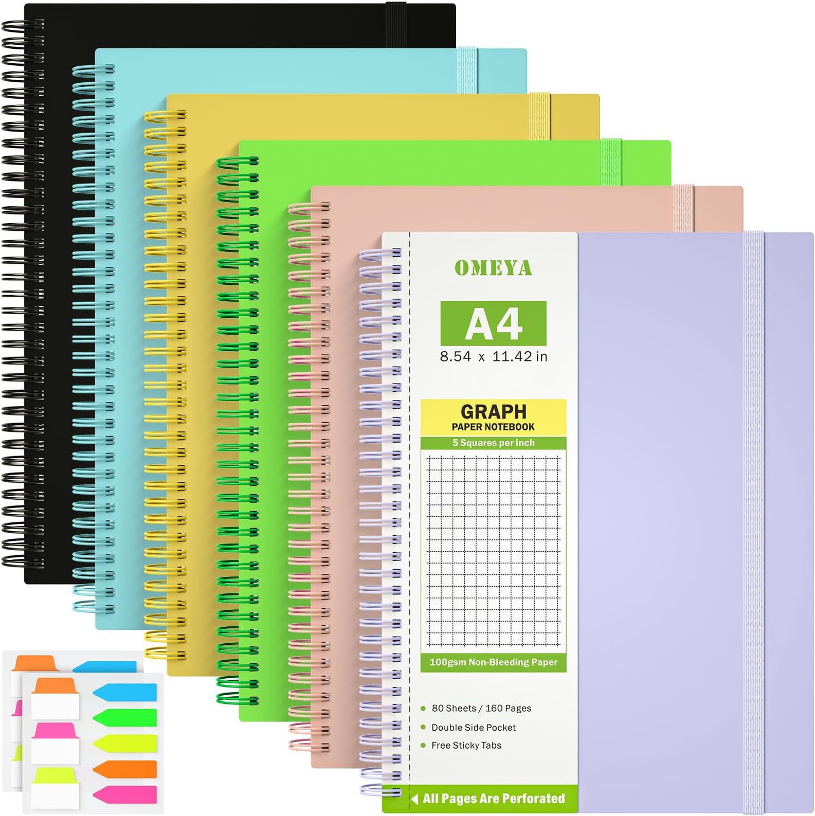 Amazon.com : 6 Pack Graph Paper Notebook 8.5" x 11", 3 Subject Spiral ...